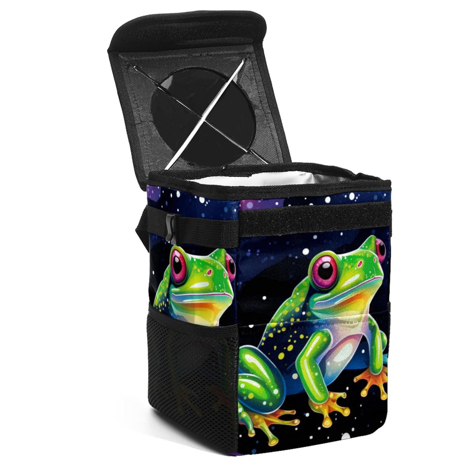 Starry Sky Frog Car Trash Can with Lid, Foldable Leak-Proof Car Garbage ...