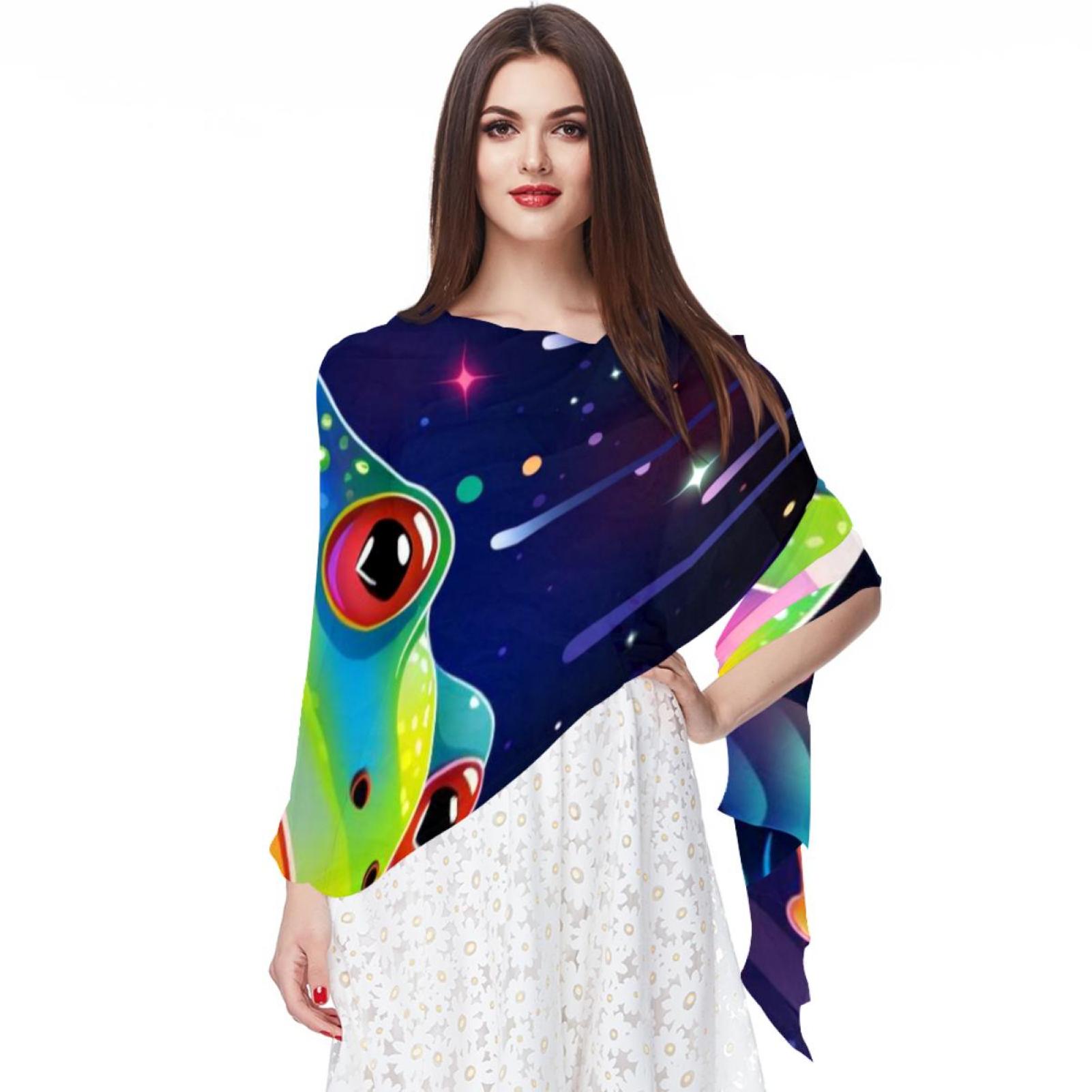 Starry Sky Frog Elegant Silk Scarf - Translucent Chiffon Yarn ...