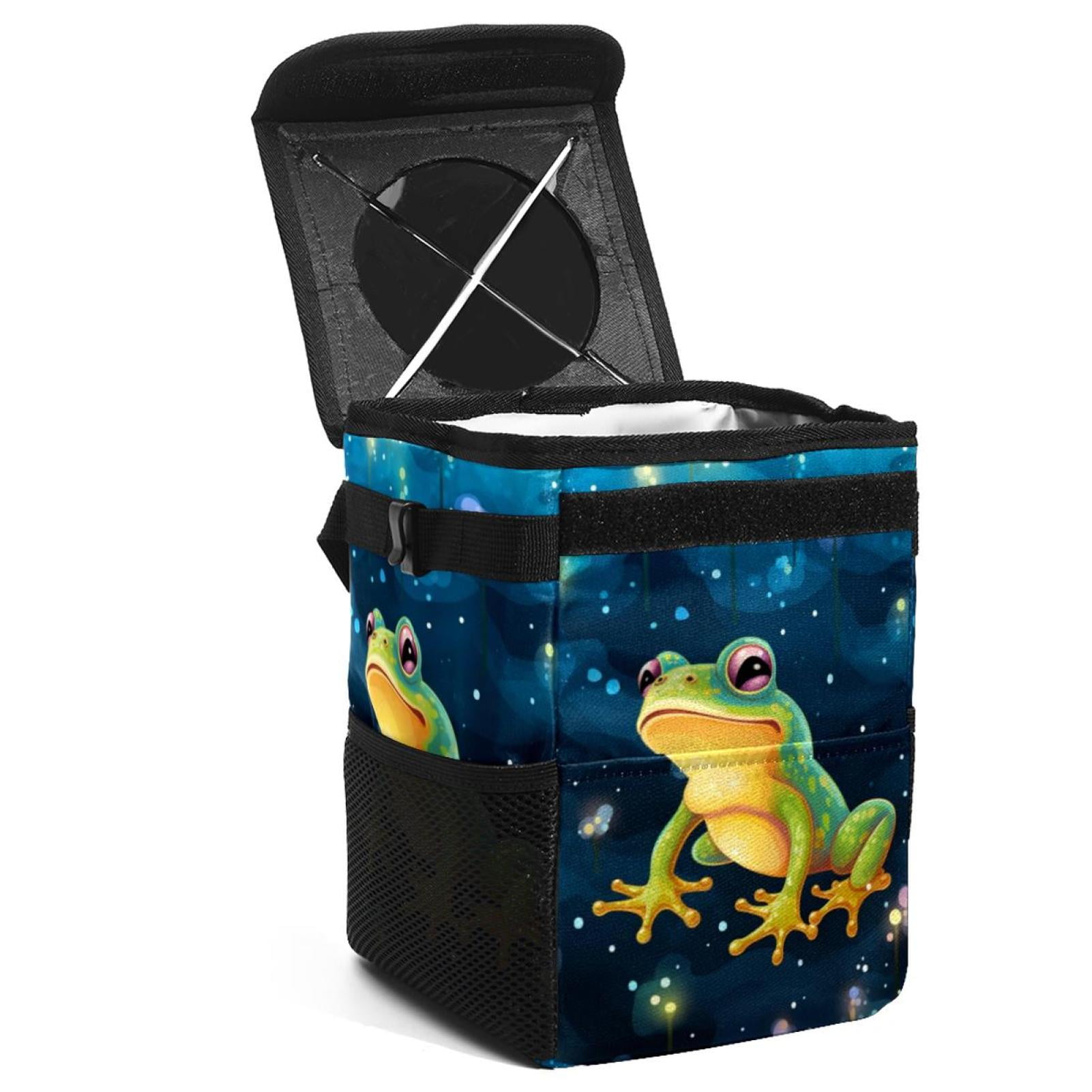 Starry Sky Frog Foldable Car Garbage Can with Lid Leak-Proof Mini Trash ...