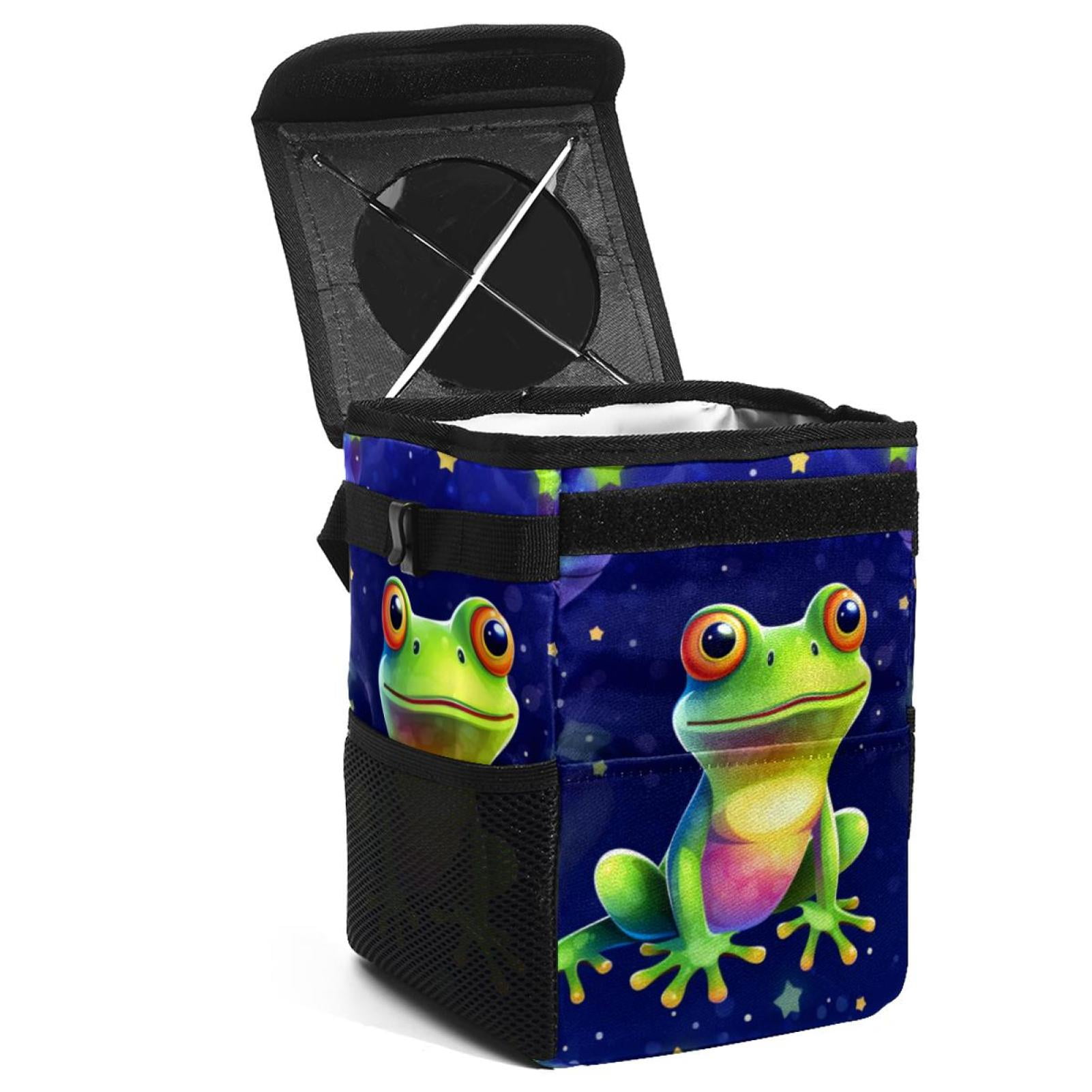 Starry Sky Frog Foldable Car Trash Bin Mini Trash Can with Lid, Leak ...