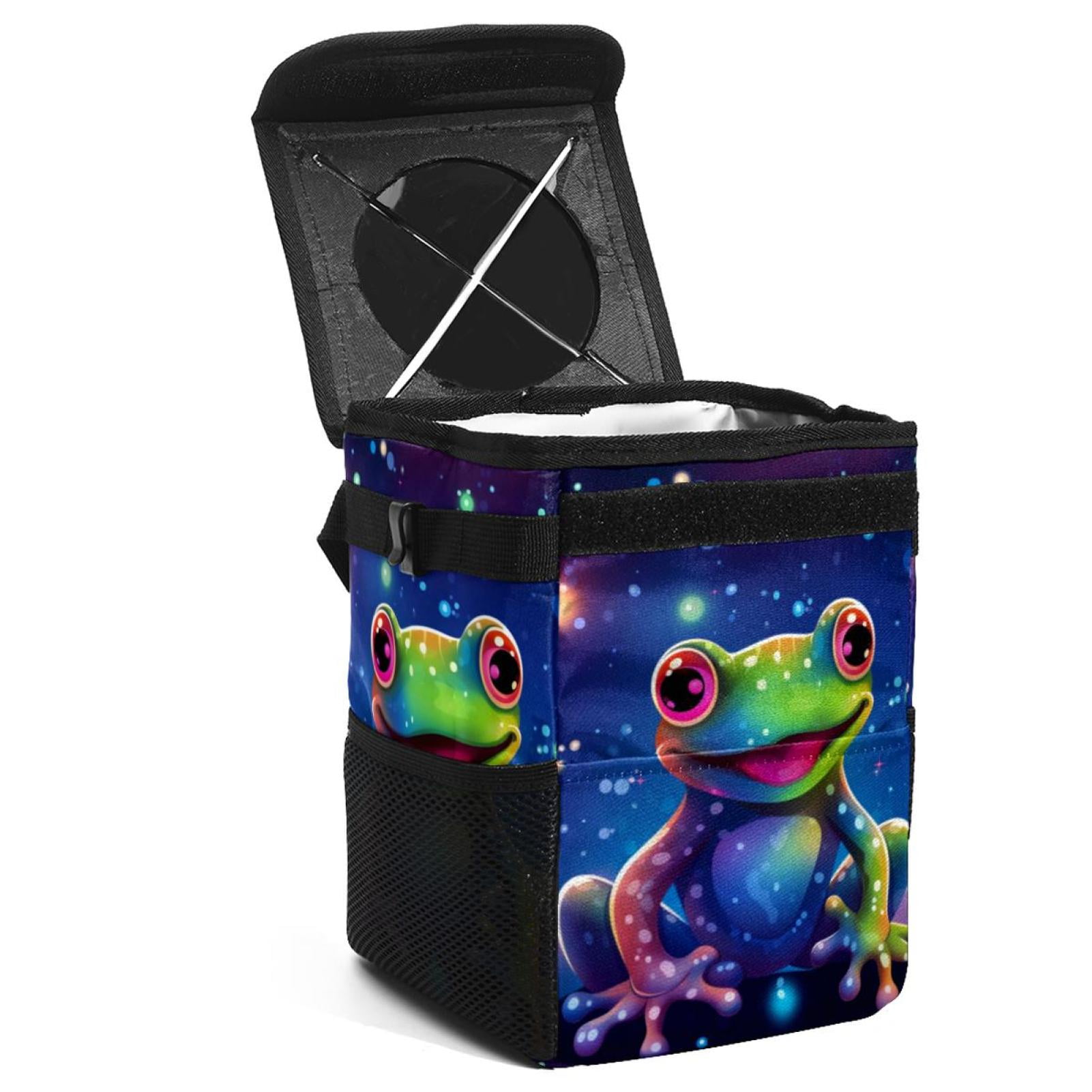 Starry Sky Frog Foldable Car Trash Bin with Lid, Leak-Proof Hanging ...