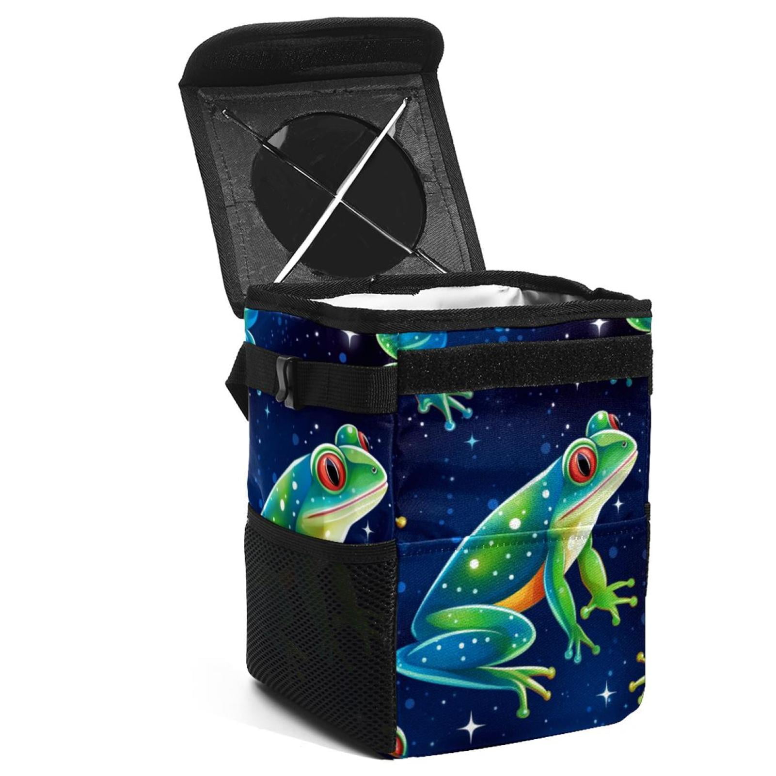 Starry Sky Frog Foldable Car Trash Bin with Lid, Leak-Proof Mini Trash ...