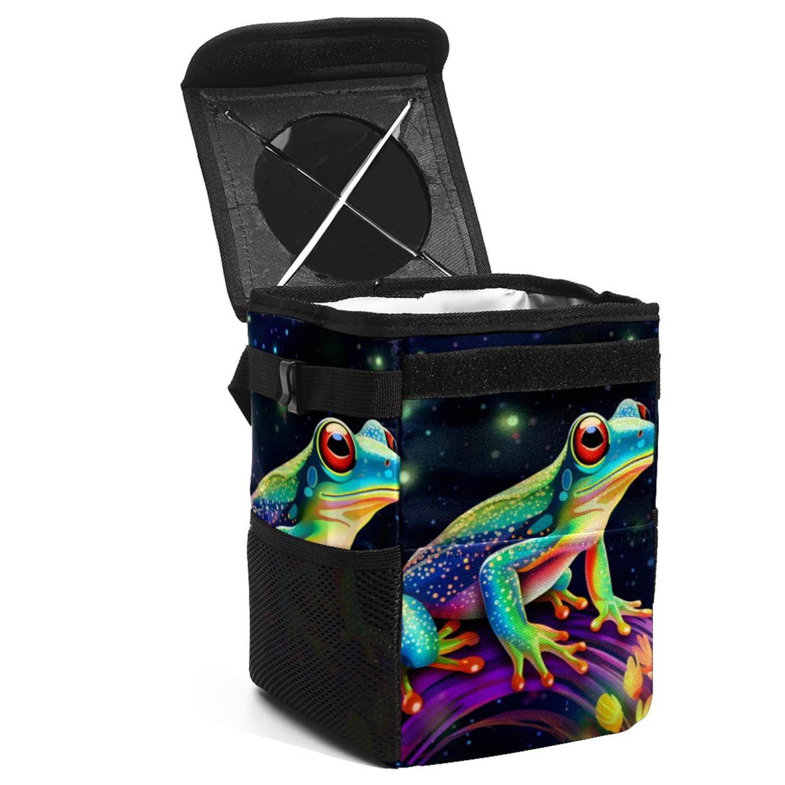 Starry Sky Frog Foldable Car Trash Bin with Lid, Leak-Proof Mini Trash ...