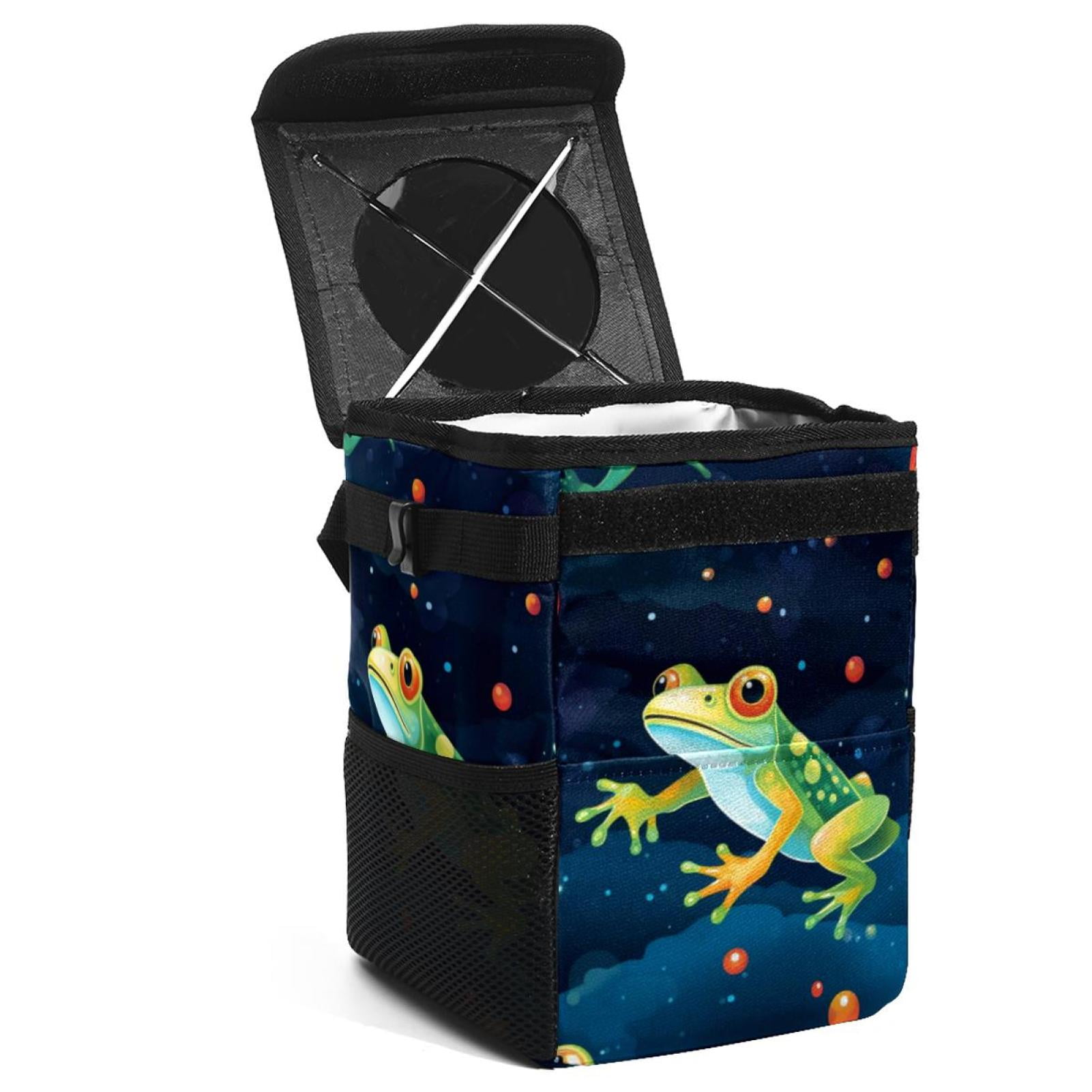 Starry Sky Frog Foldable Car Trash Bin with Lid, Leak-Proof Mini Trash ...