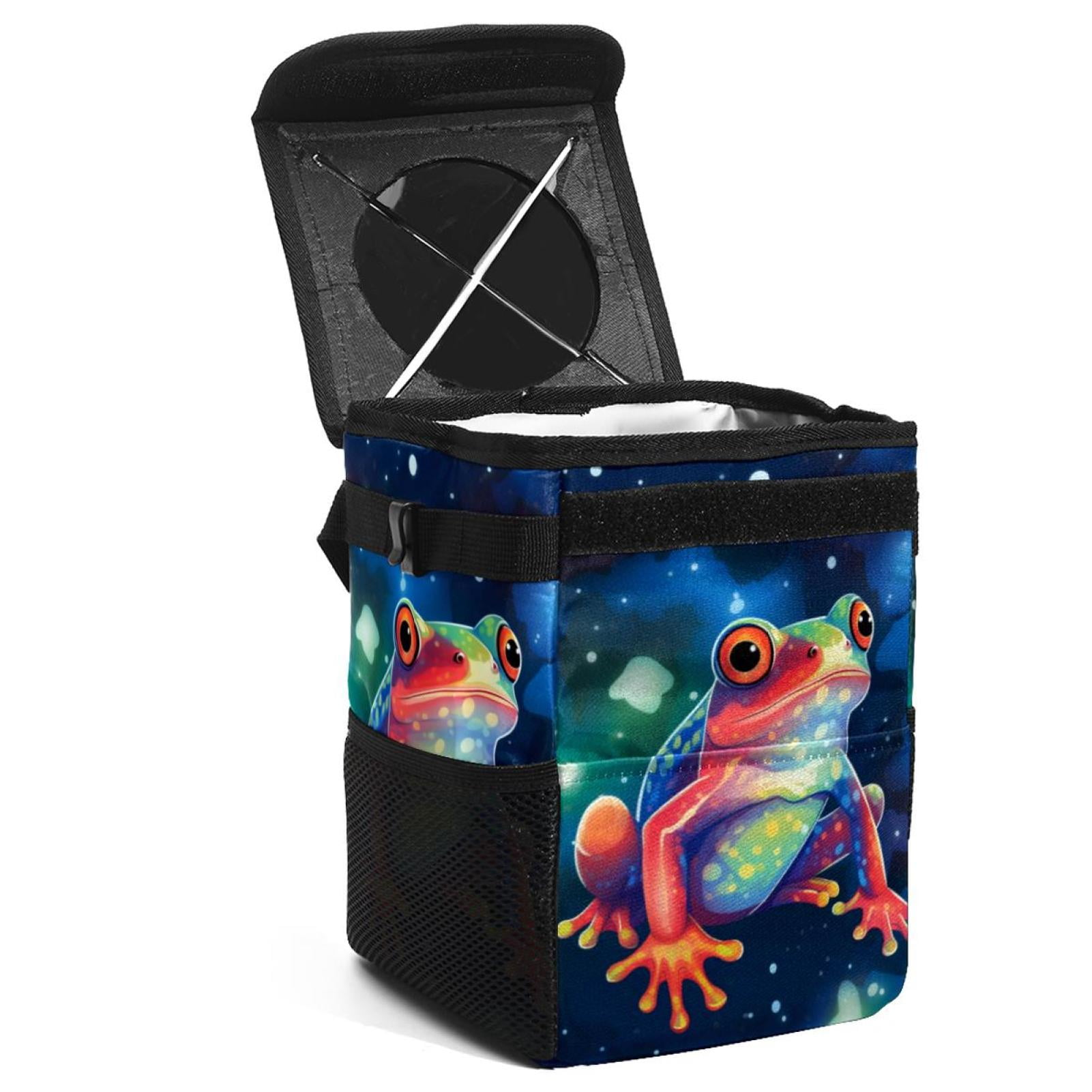 Starry Sky Frog Foldable Car Trash Bin with Lid, Leak-proof Mini Trash ...