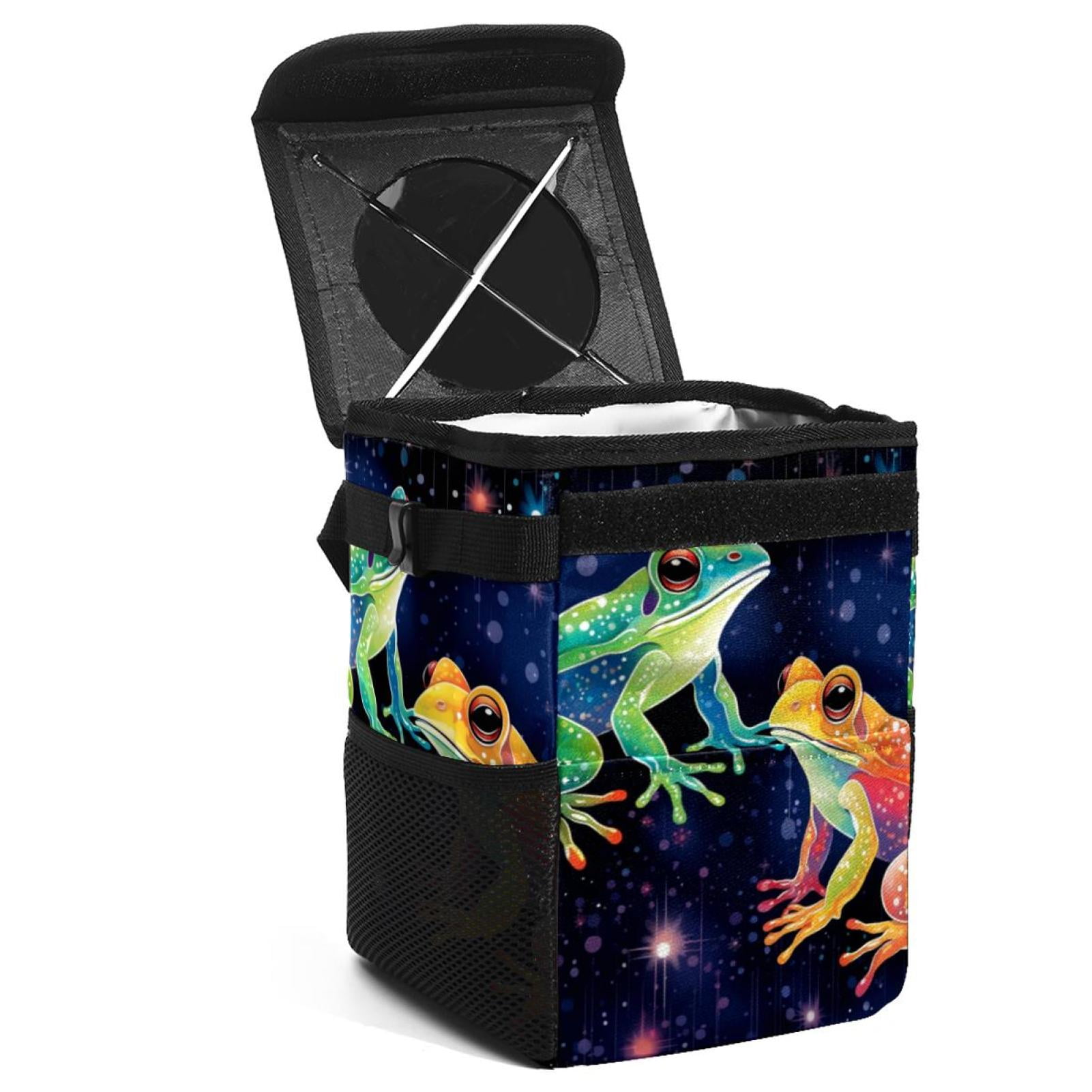 Starry Sky Frog Foldable Car Trash Bin with Lid, Leak-proof Mini Trash ...