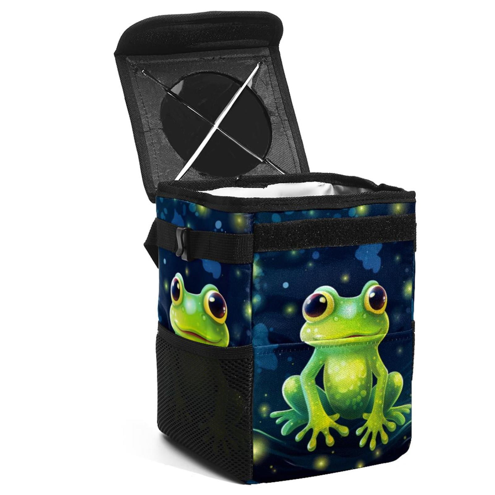 Starry Sky Frog Foldable Car Trash Bin with Lid, Leak-proof Mini Trash ...