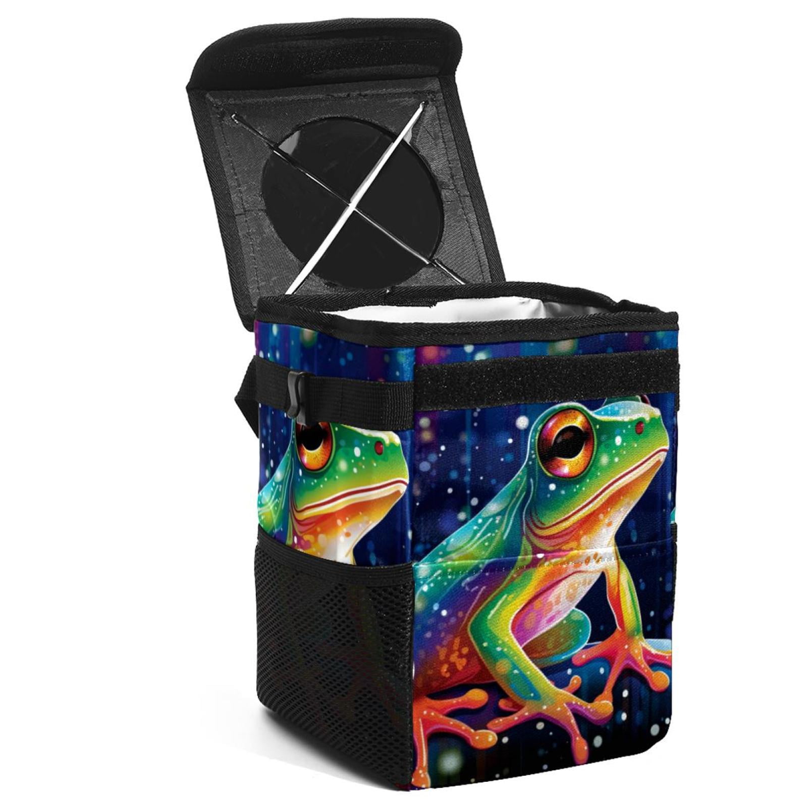 Starry Sky Frog Foldable Car Trash Can with Lid, Leak-Proof, and ...