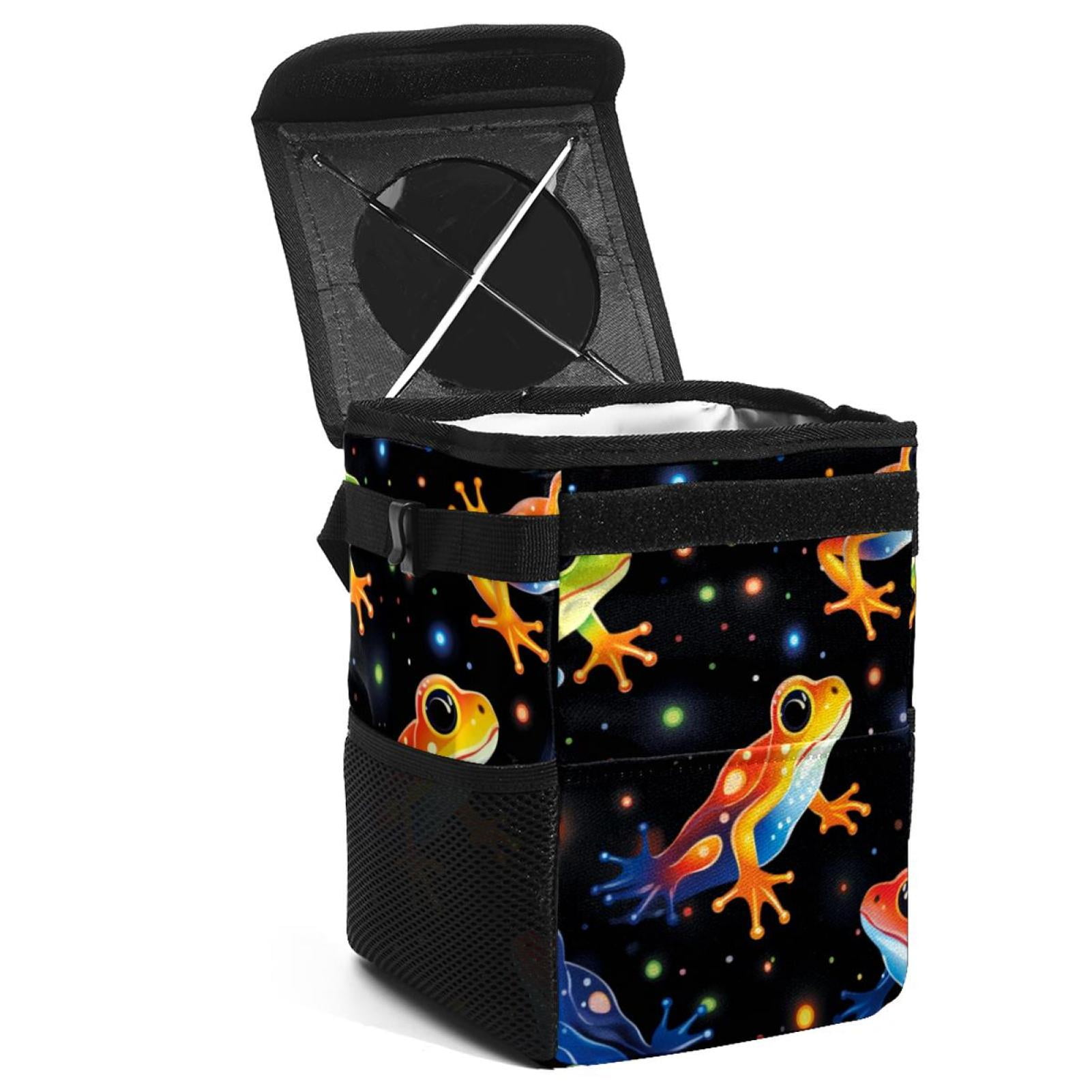 Starry Sky Frog Foldable Car Trash Can with Lid, Leak-Proof, and ...