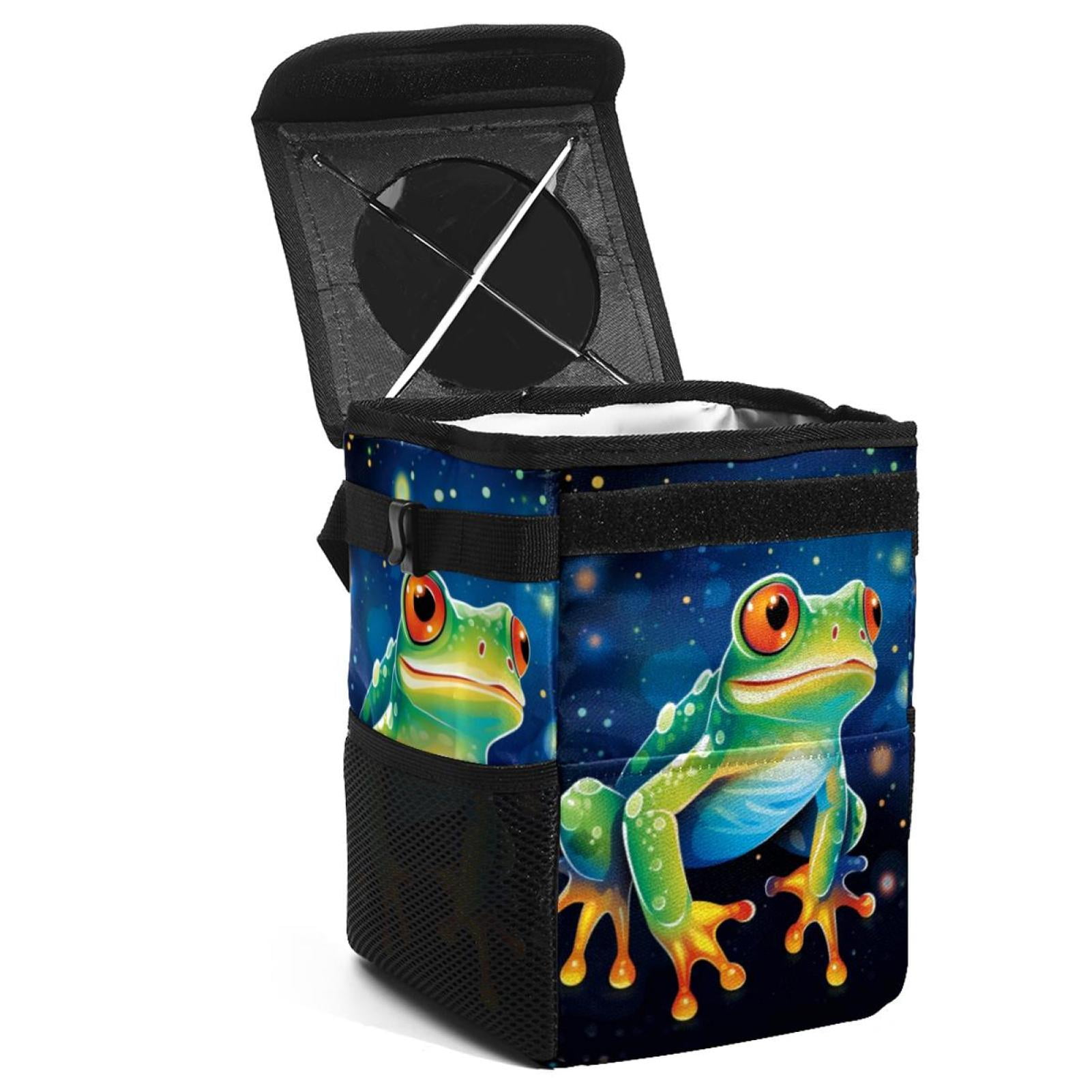 Starry Sky Frog Foldable Car Trash Can with Lid, Leak-Proof, and ...