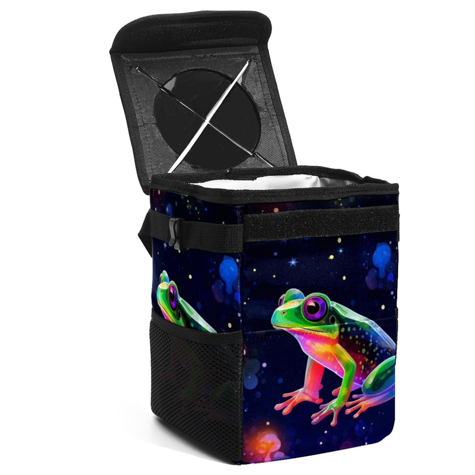 Starry Sky Frog Foldable Car Trash Can with Lid - Leak-proof Hanging ...