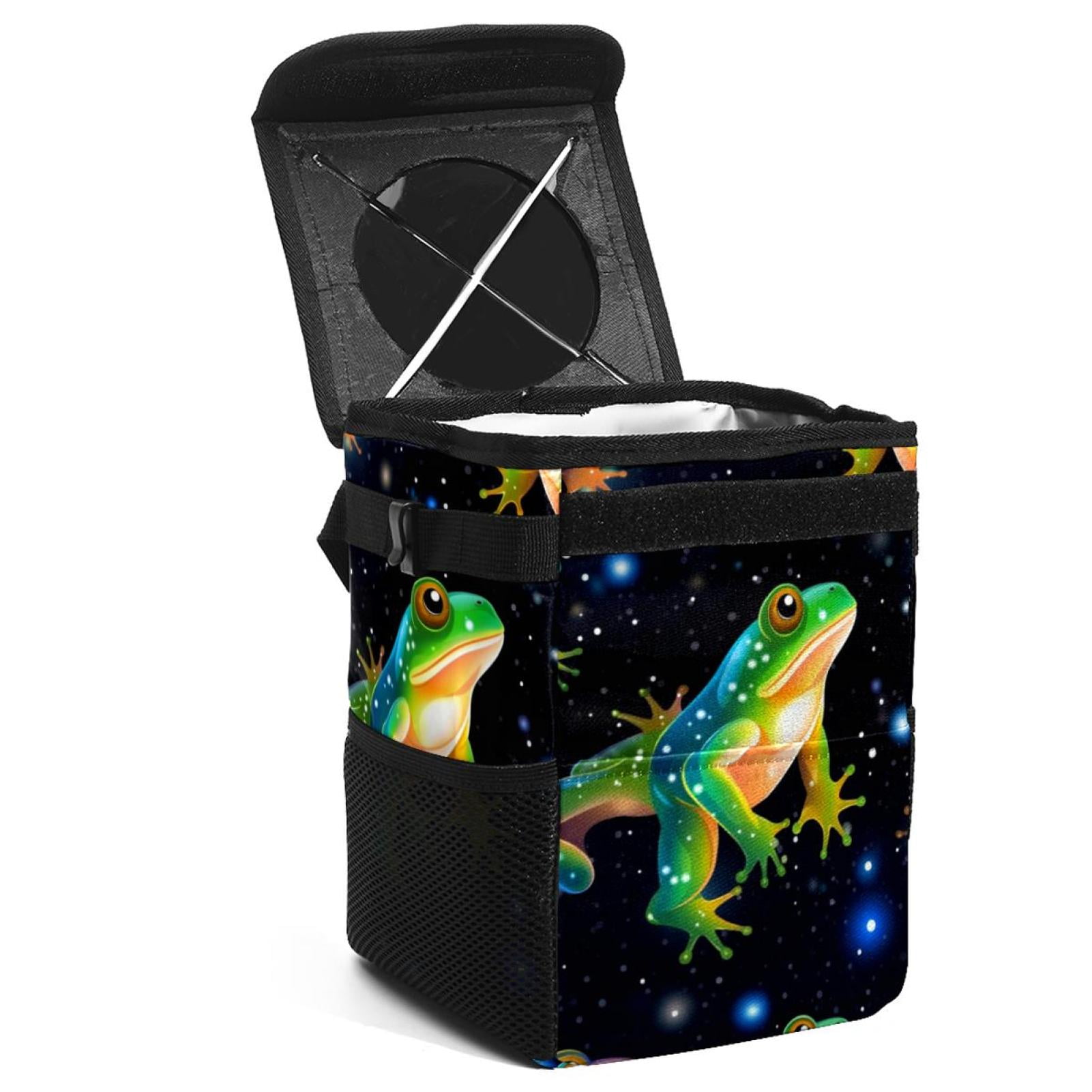 Starry Sky Frog Foldable Car Trash Can with Lid - Leak-proof Hanging ...