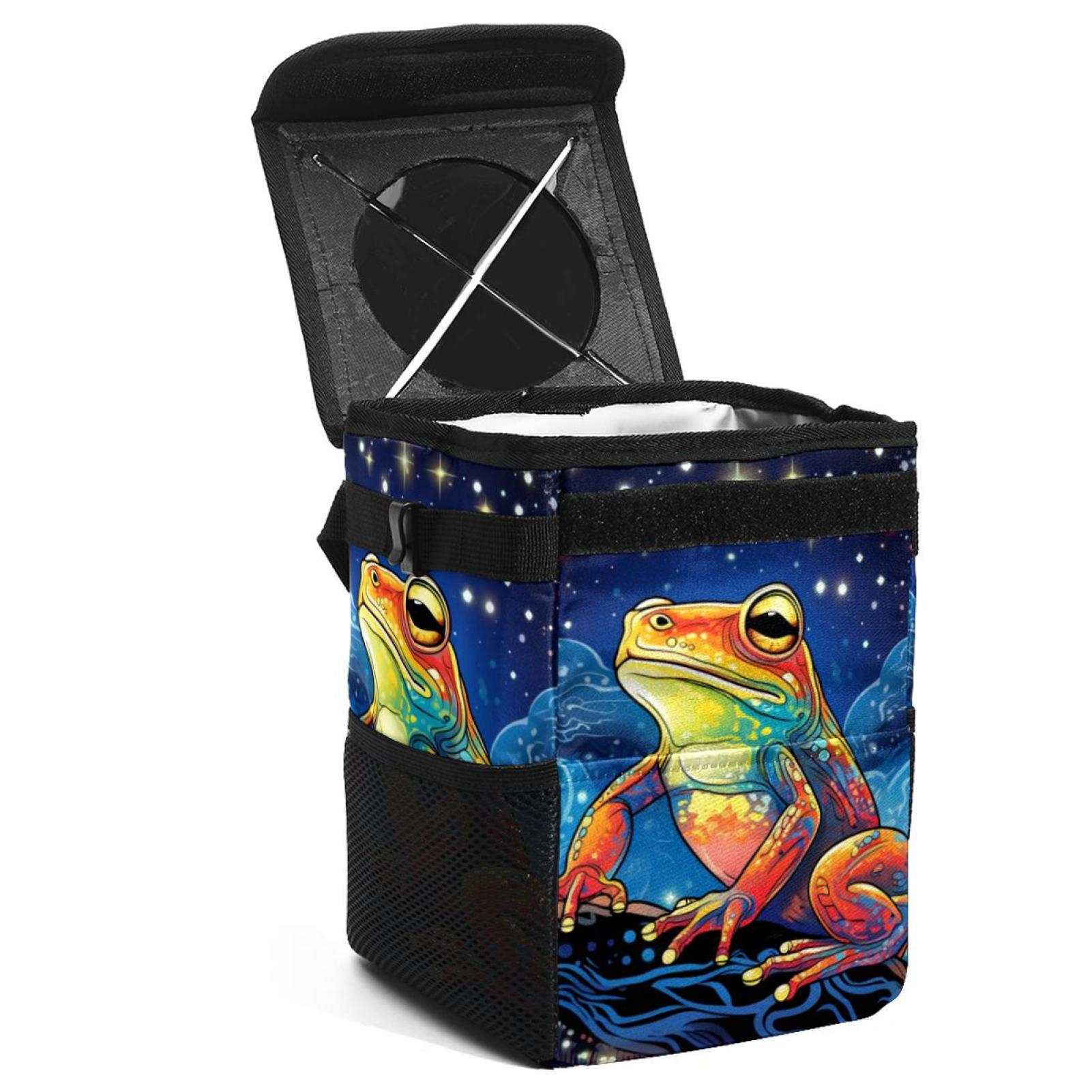 Starry Sky Frog Foldable Car Trash Can with Lid - Leak-proof Hanging ...