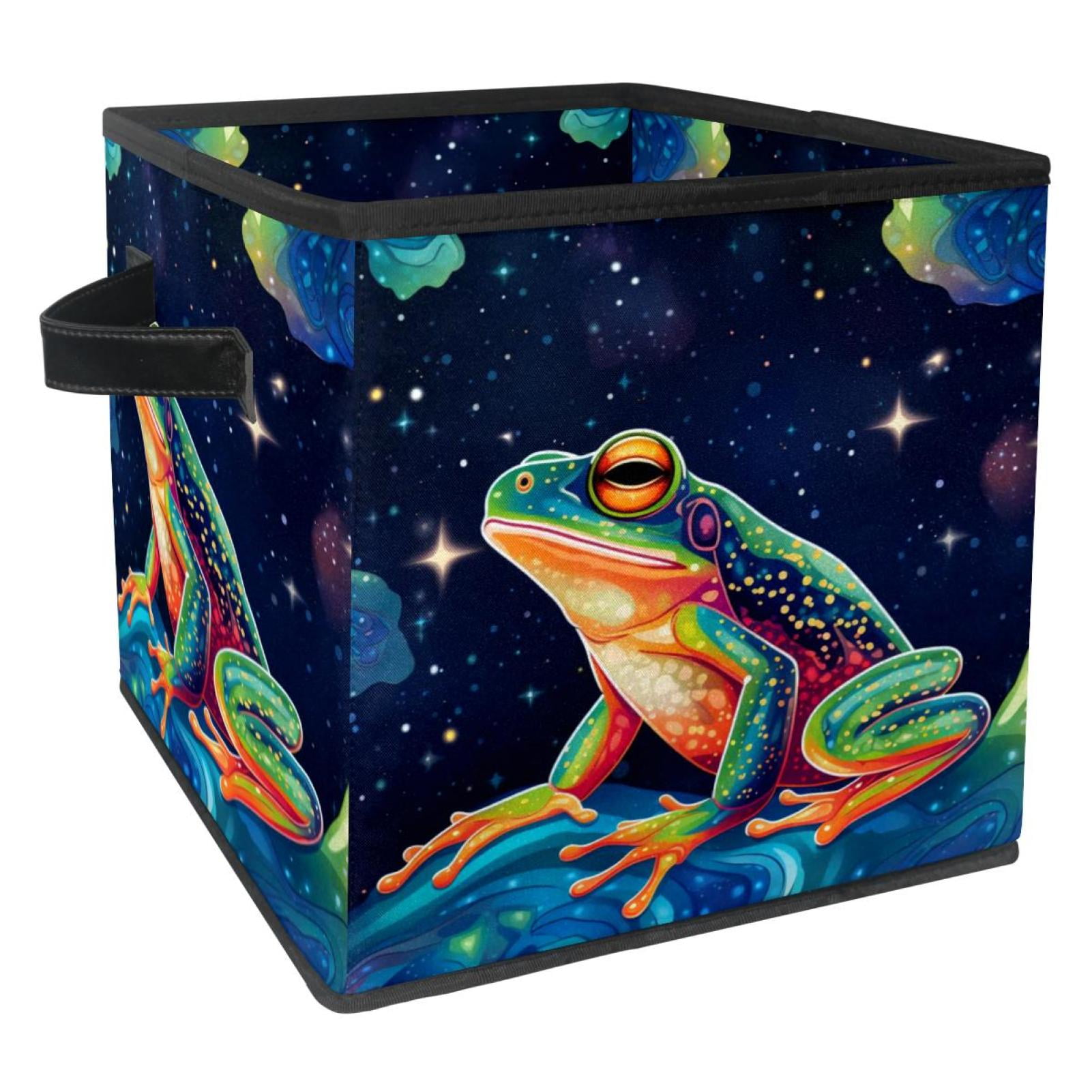 Starry Sky Frog Foldable Storage Box with Handle, 10.8"x10.5"x10.6 ...