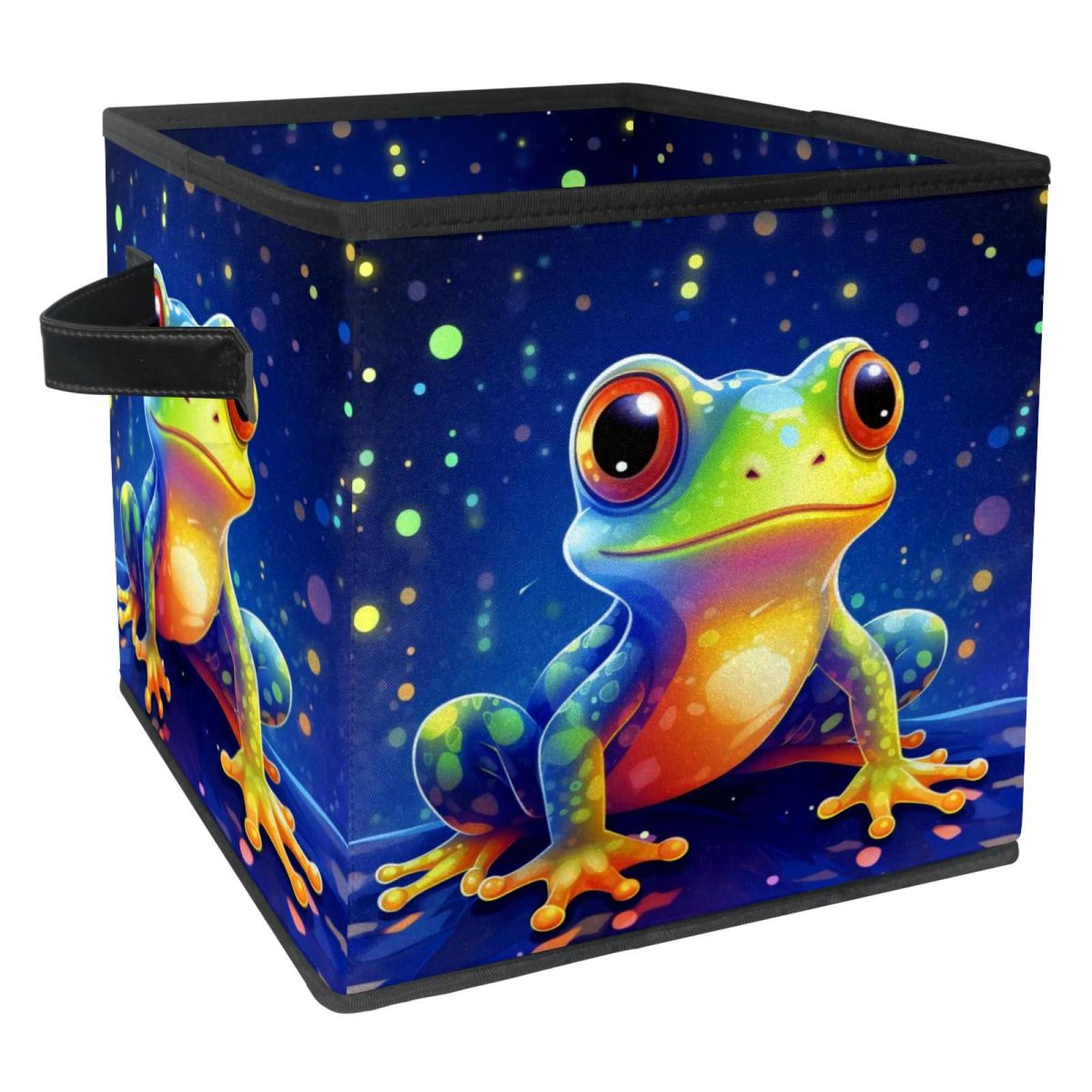 Starry Sky Frog Foldable Toy Box Cube Organizer with Handle, 10.8"x10.5 ...
