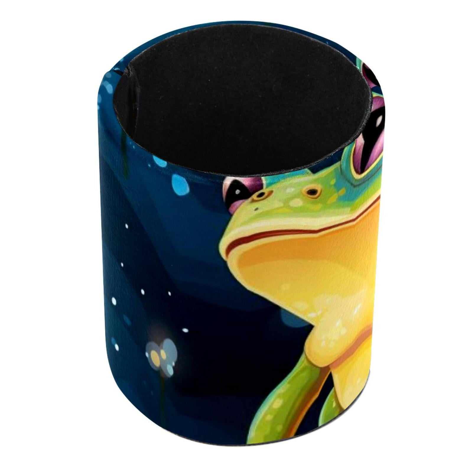 Starry Sky Frog PVC Leather Cylinder Pen Holder Organizer with Flannel ...