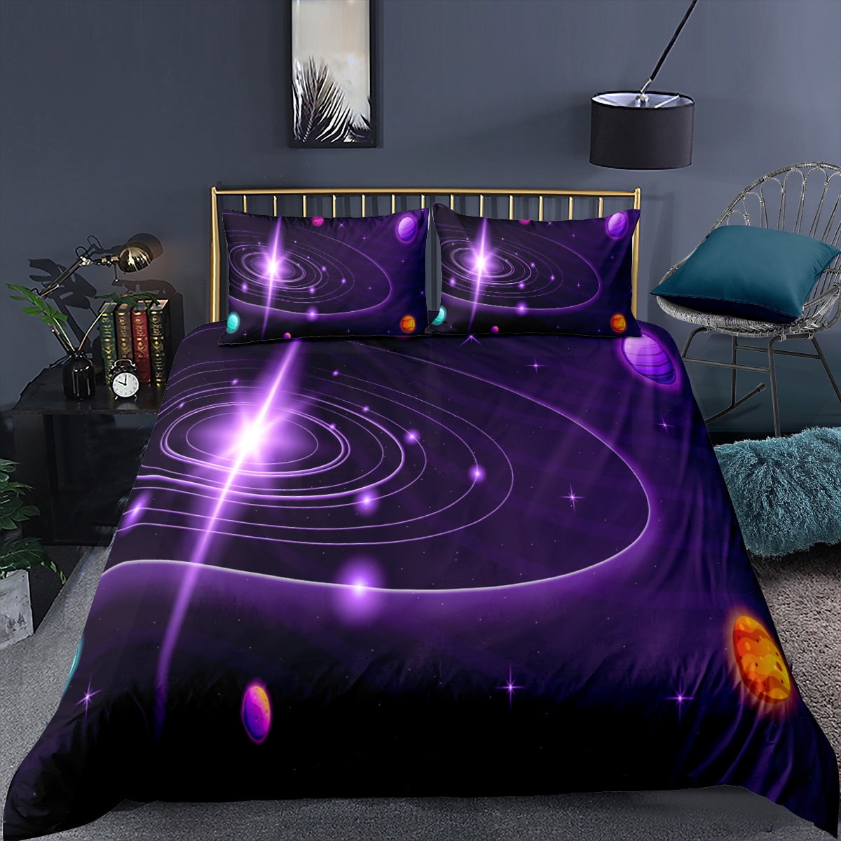 Starry Sky Galaxy Duvet Cover Outer Space Bedding Set For Boys Teen ...