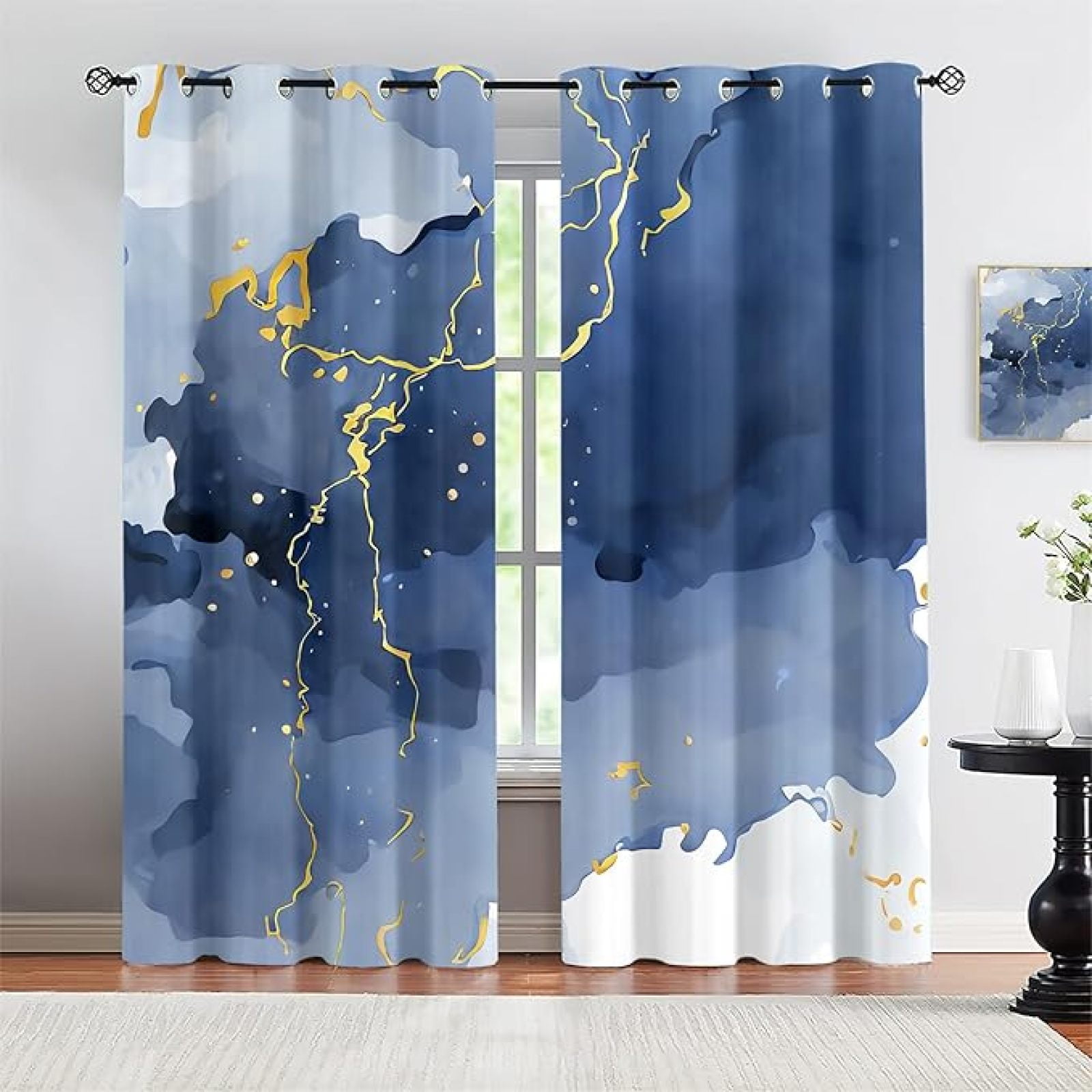 Starry Sky Gray Blue Texture Background Grommet Curtains, Noise ...