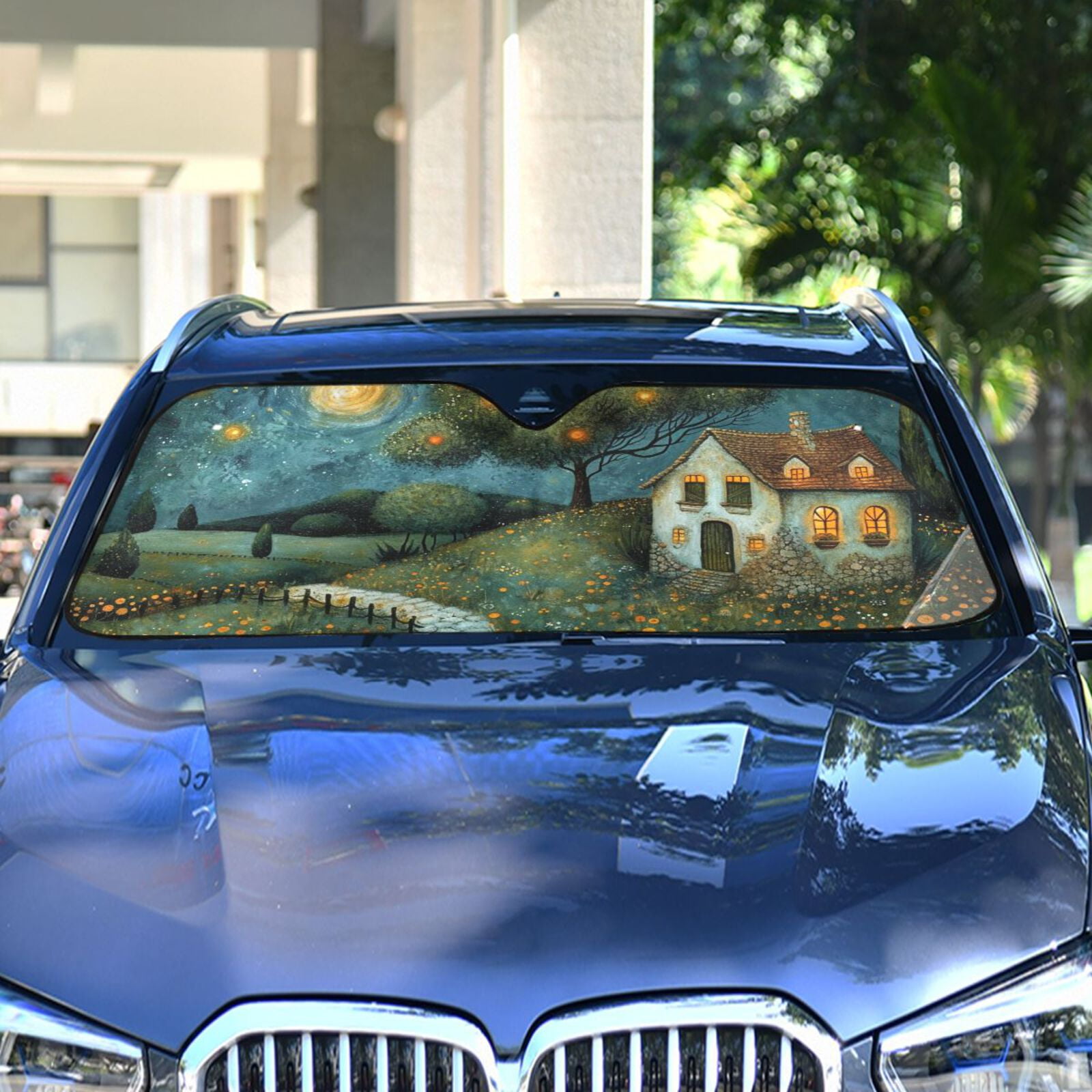 Starry Sky House Trees Gland Automotive Front Car Windshield Sun Shade ...