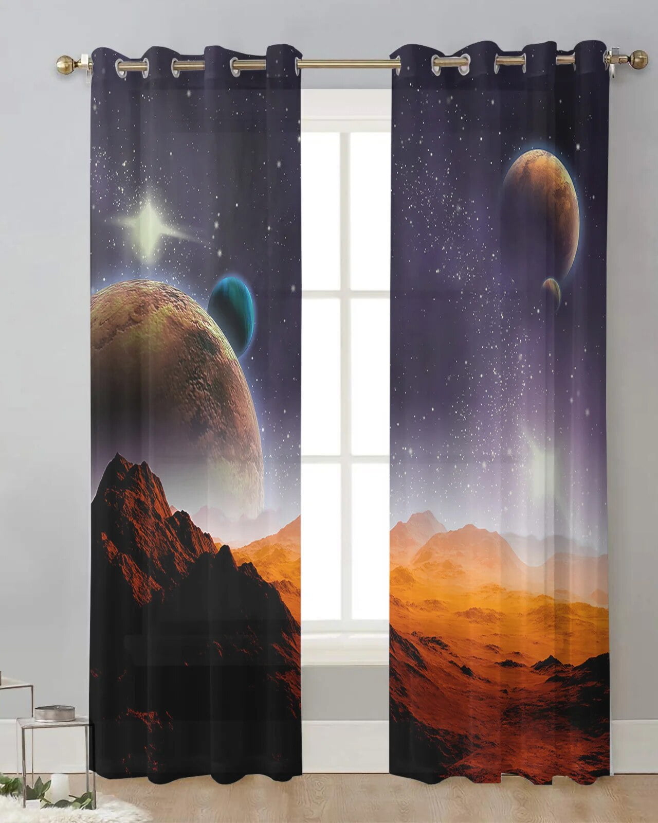 Starry Sky Jupiter Wave Point Mountain Gradient Voile Hanging Curtain ...