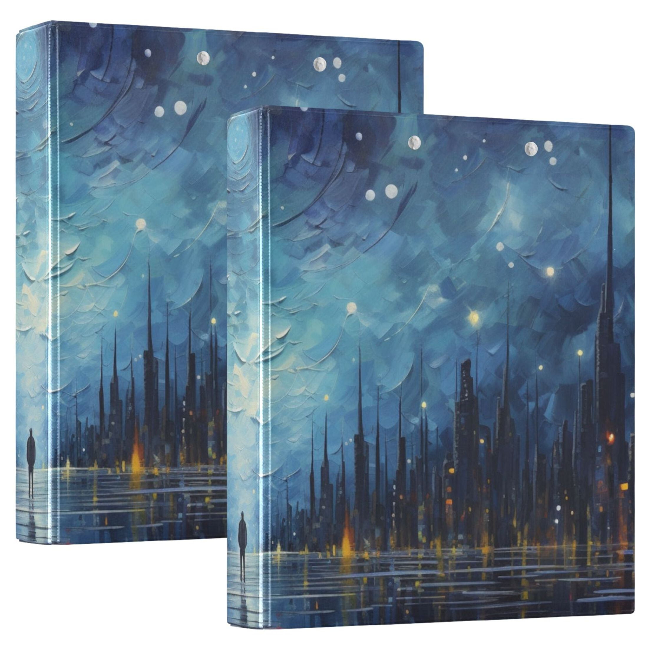 Starry Sky Lake and Trees 3 Ring Binders 1.5 inch Hardcover File Folders with Interior Pockets ...