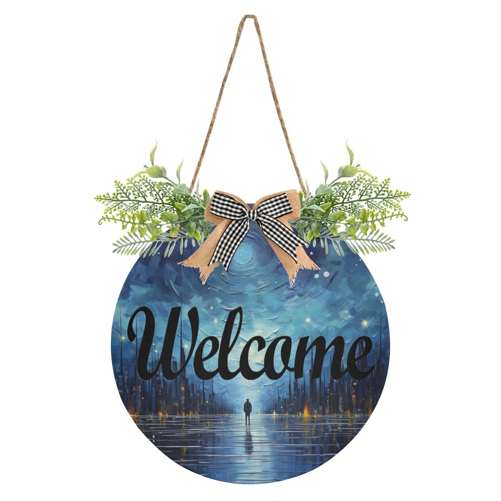 Starry Sky Lake and Trees Welcome Sign for Front Door Wreath Door Sign ...