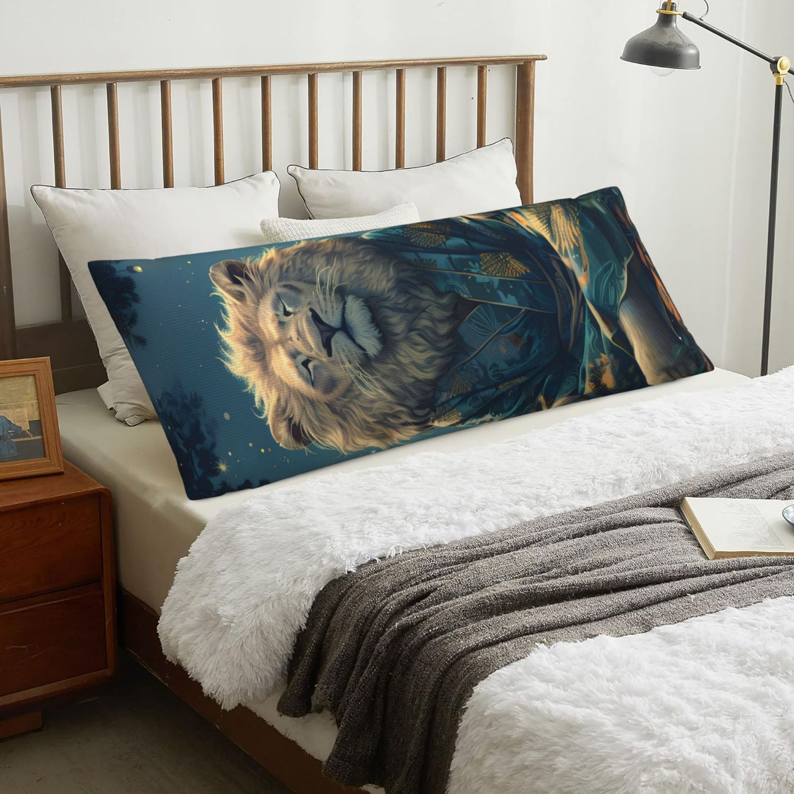 Starry Sky Meditating Lion Body Pillow Cover with Zipper, Cooling body ...