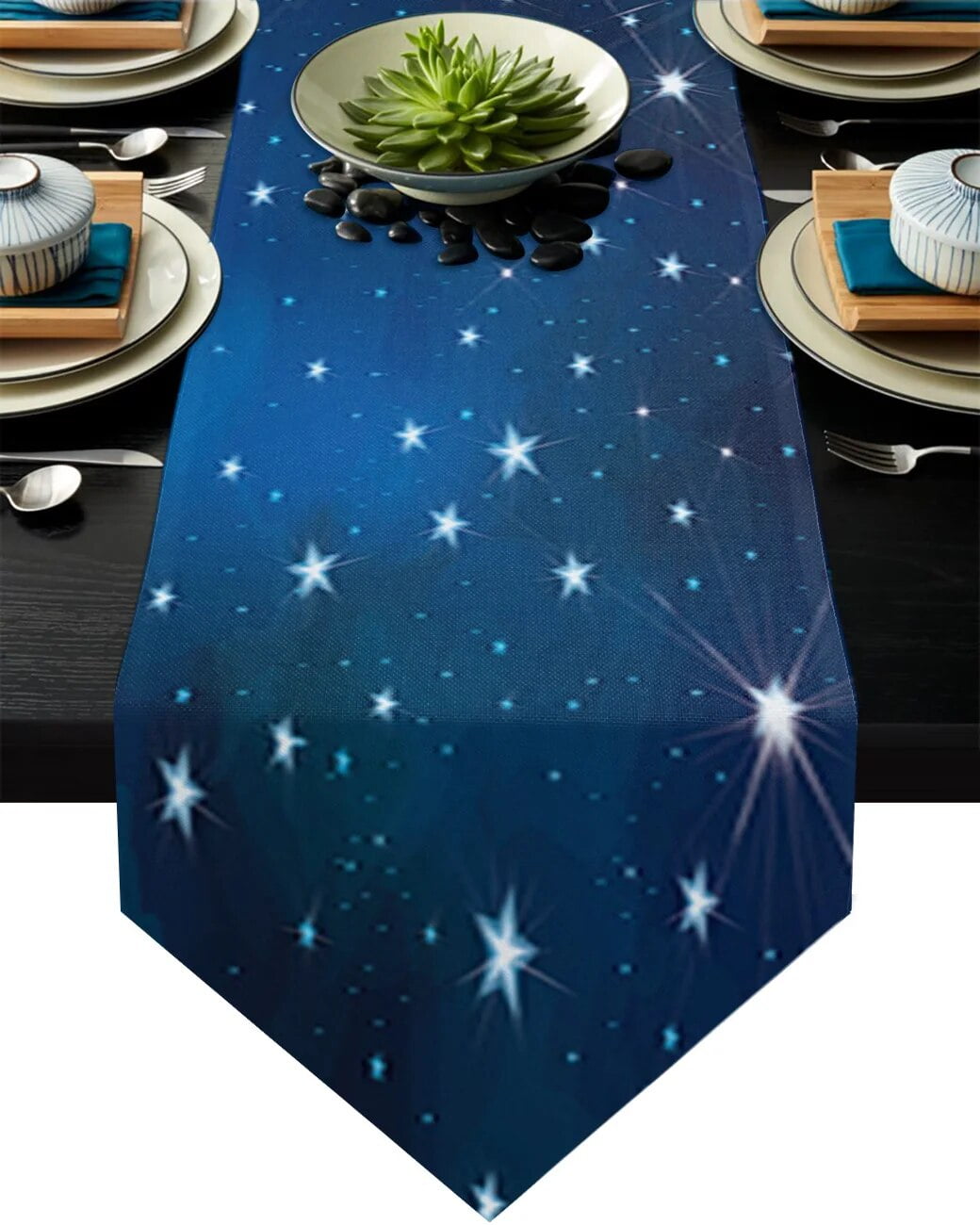 Starry Sky Moon Stars Beautiful Trees Modern Table Runner Wedding Party ...