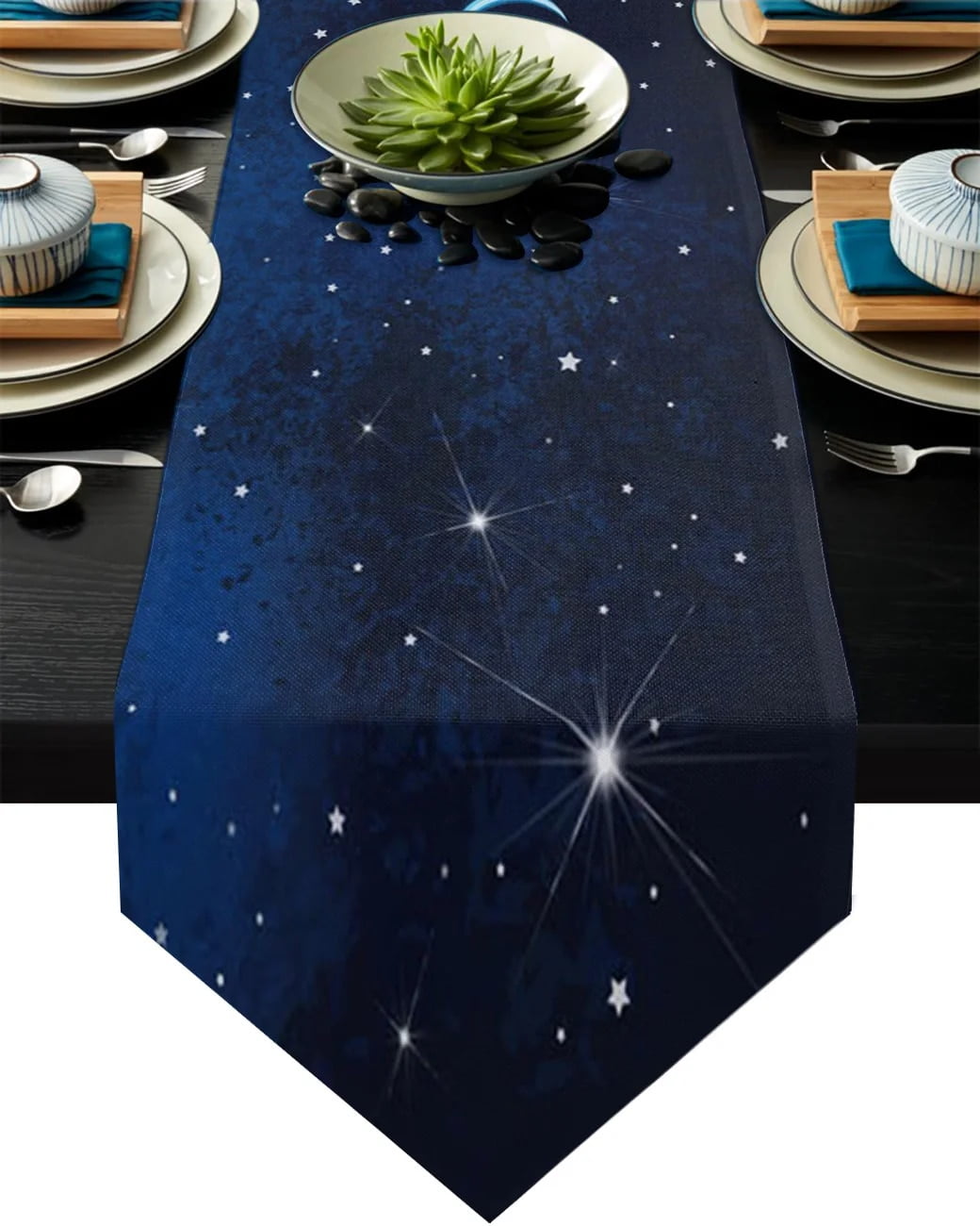 Starry Sky Moon Stars Beautiful Trees Modern Table Runner Wedding Party ...