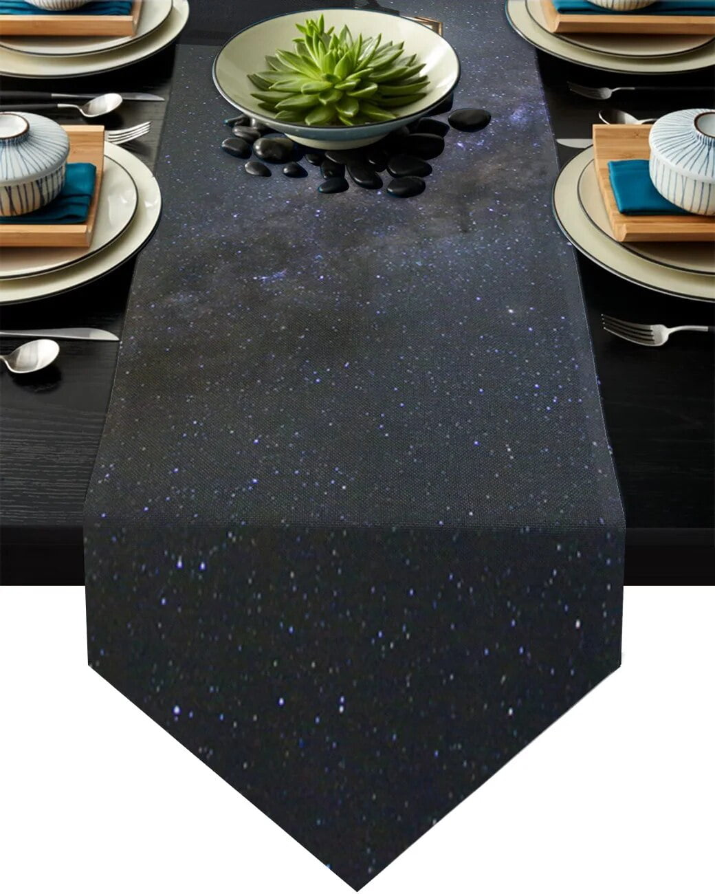 Starry Sky Moon Stars Beautiful Trees Modern Table Runner Wedding Party ...