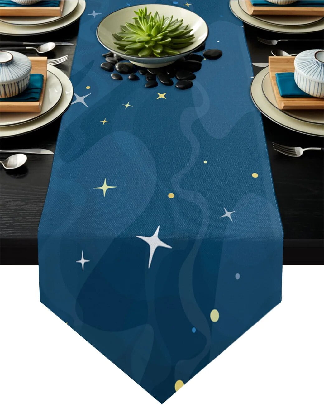Starry Sky Moon Stars Beautiful Trees Modern Table Runner Wedding Party ...
