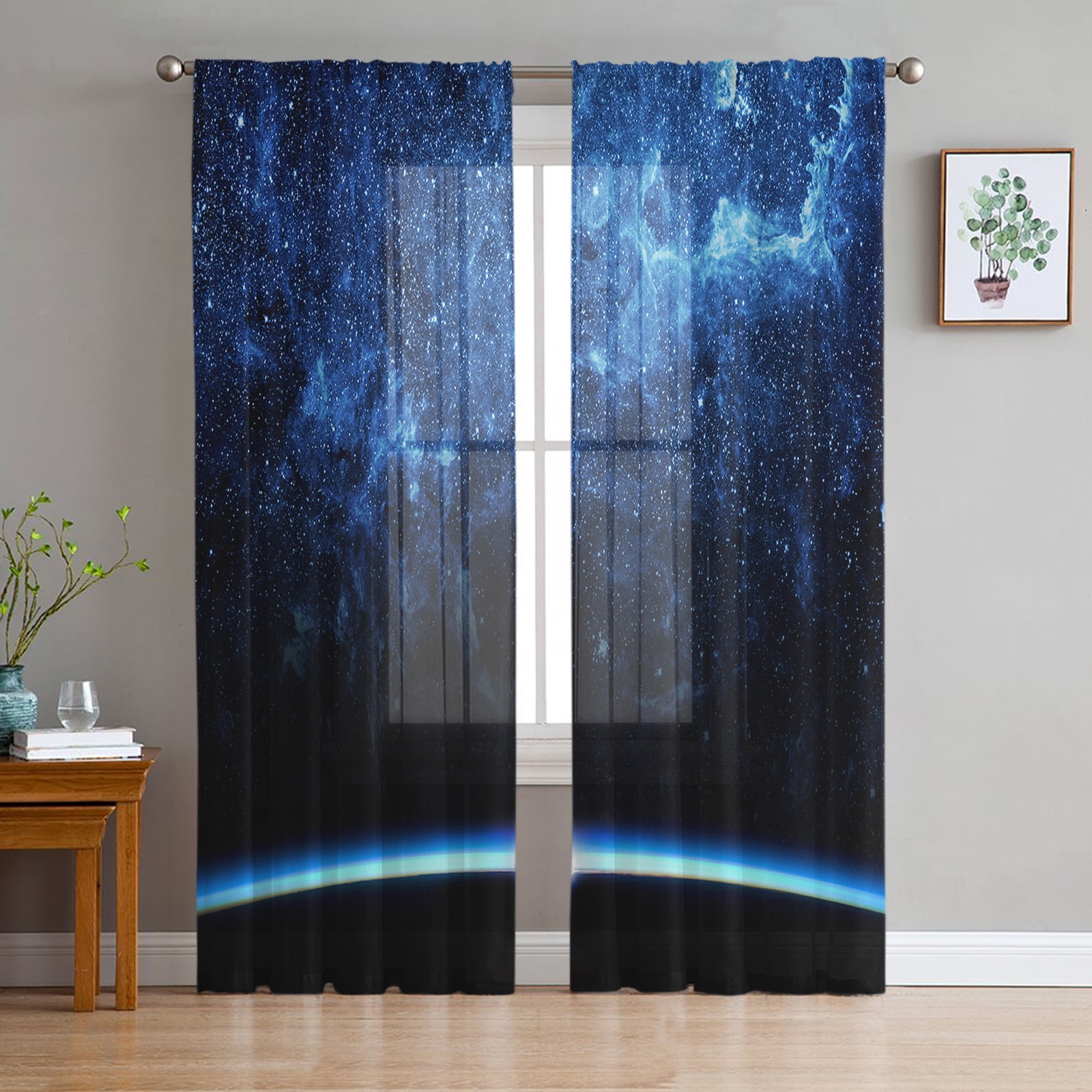 Starry Sky Moon Stars Beautiful Trees Tulle Curtains for Living Room ...