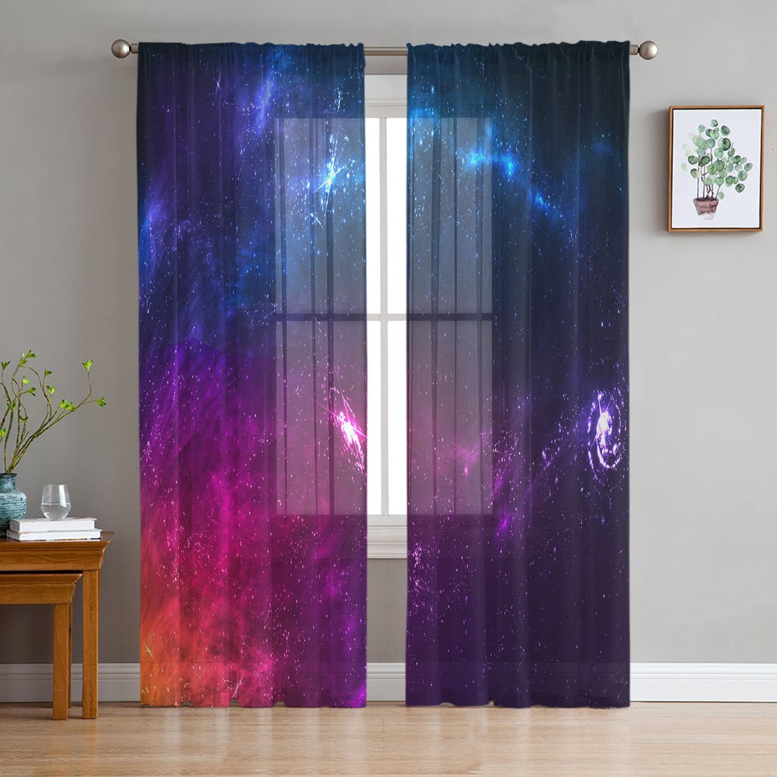 Starry Sky Moon Stars Beautiful Trees Tulle Curtains for Living Room ...