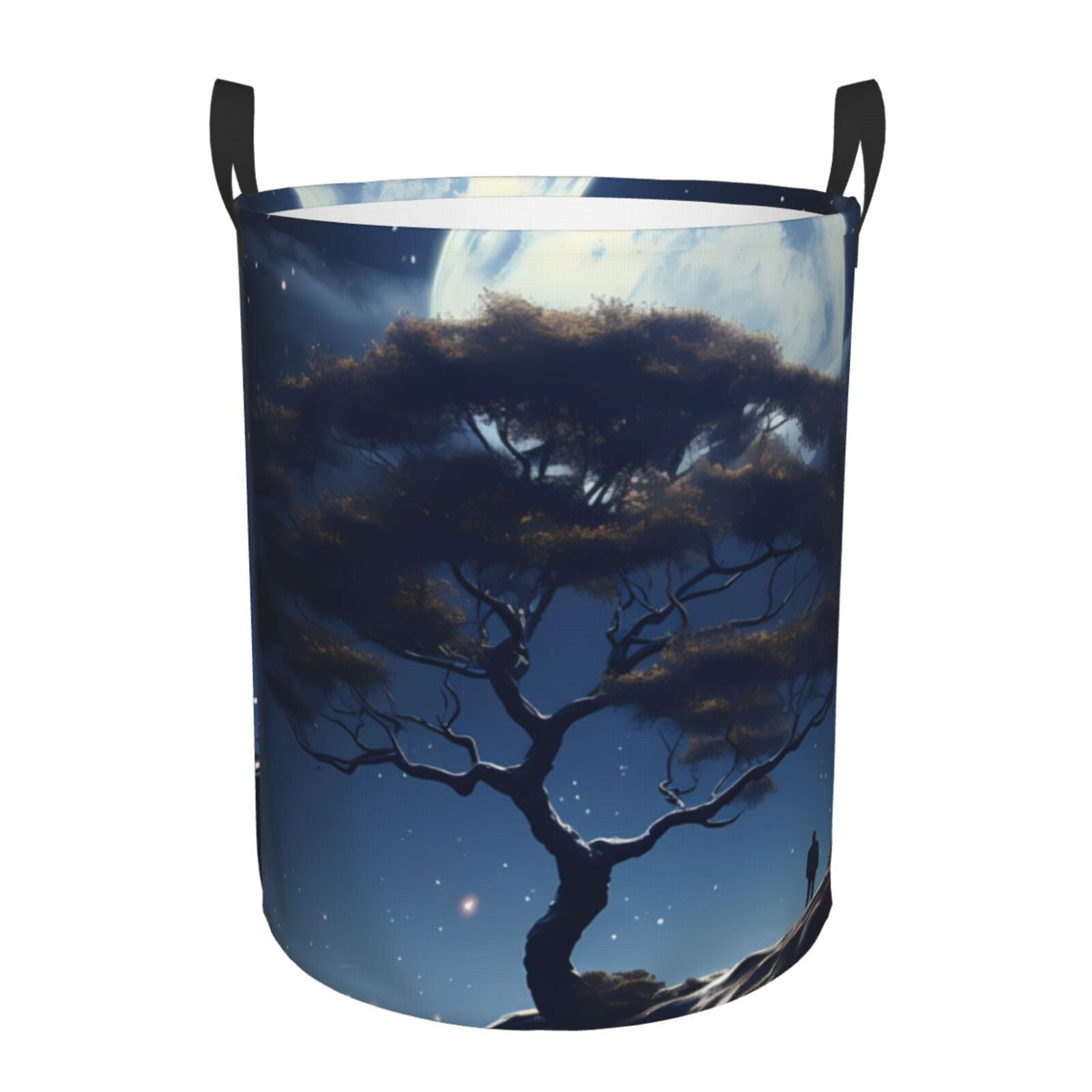 Starry Sky Moon Tree A Laundry Basket with Handles - Freestanding ...
