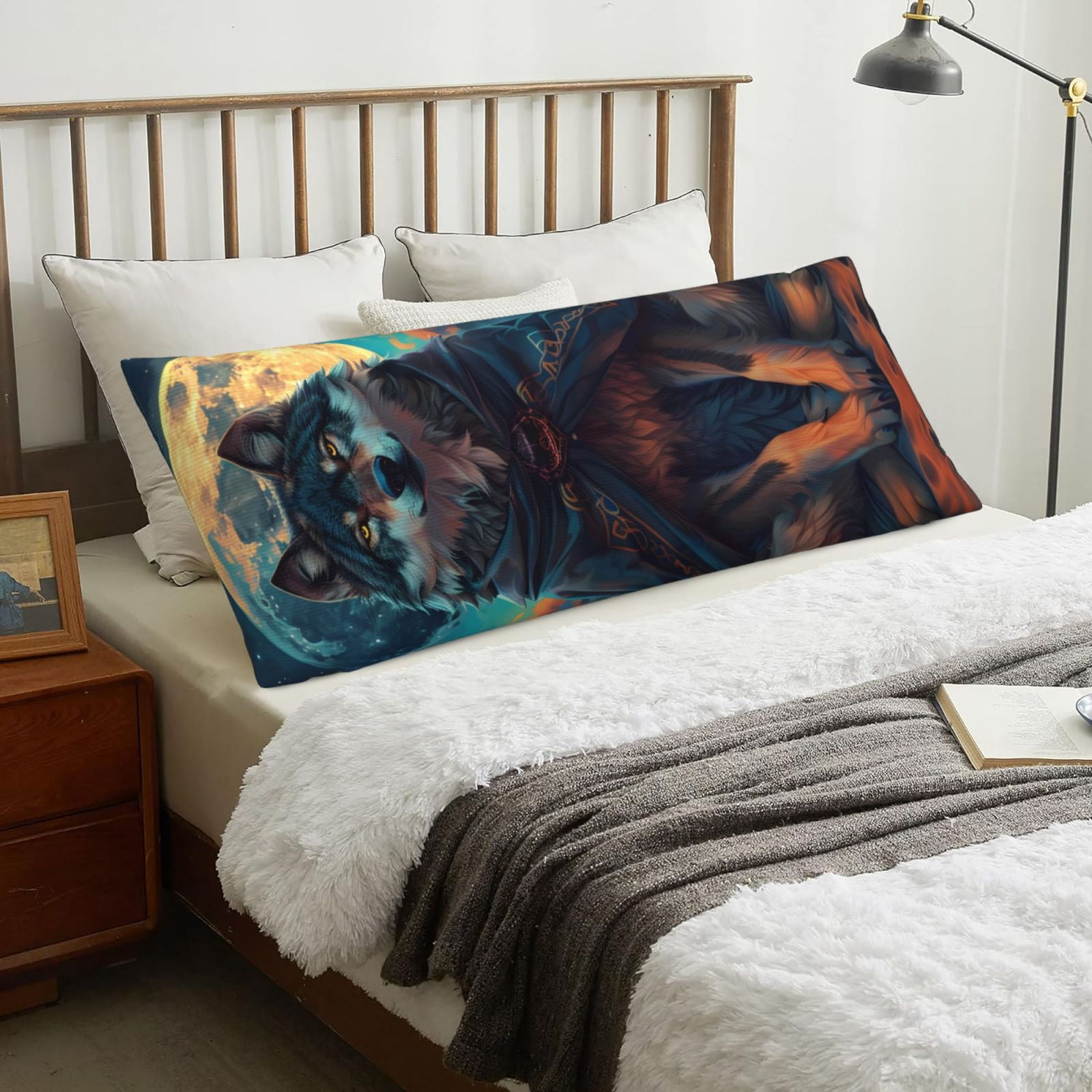 Starry Sky Moon Wolf Leader Body Pillow Cover with Zipper, Cooling body ...