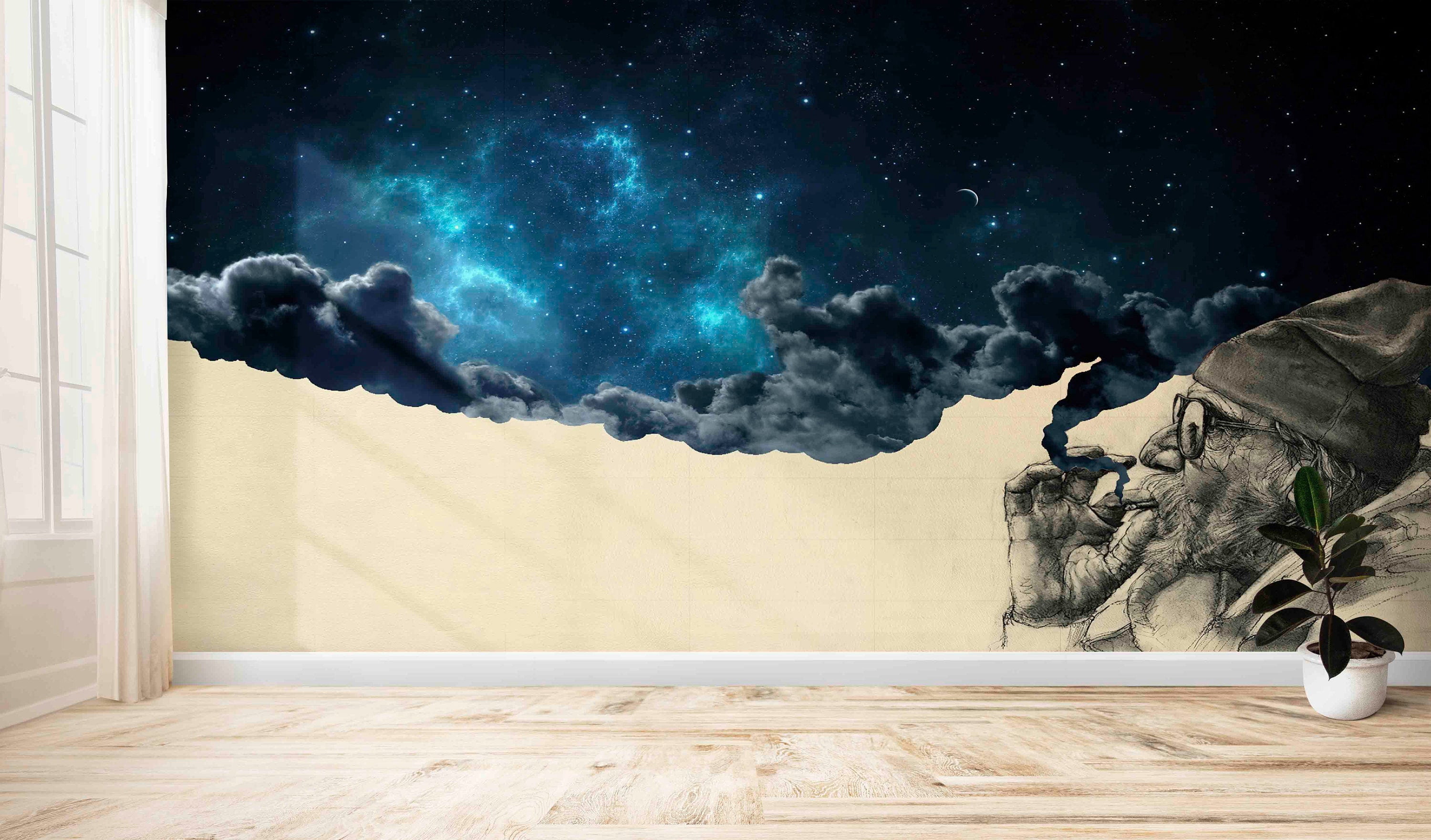 Starry Sky Mural, Modern Wallpaper, Paper Wall Art Wallpaper Wall Art ...