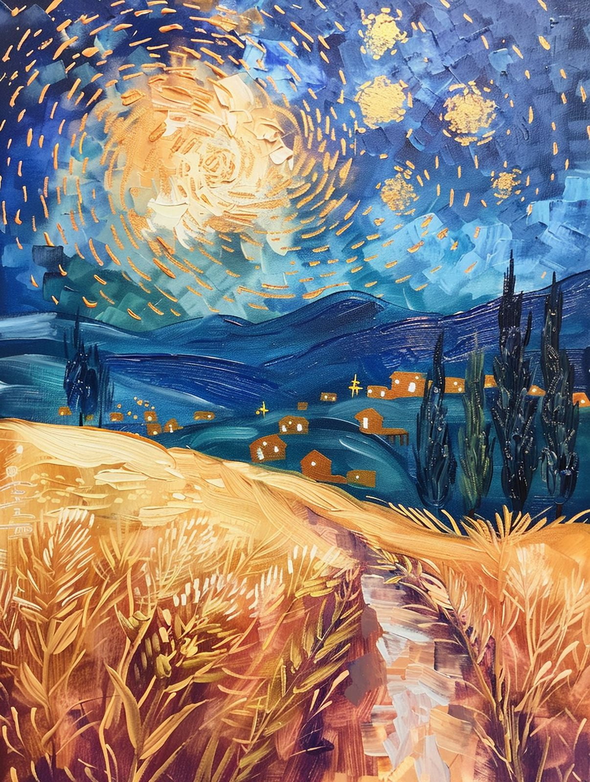 Starry Sky Oil Painting - 300 Piece Puzzle Multi-color Puzzle - Fun Difficult Puzzles for Adults ...