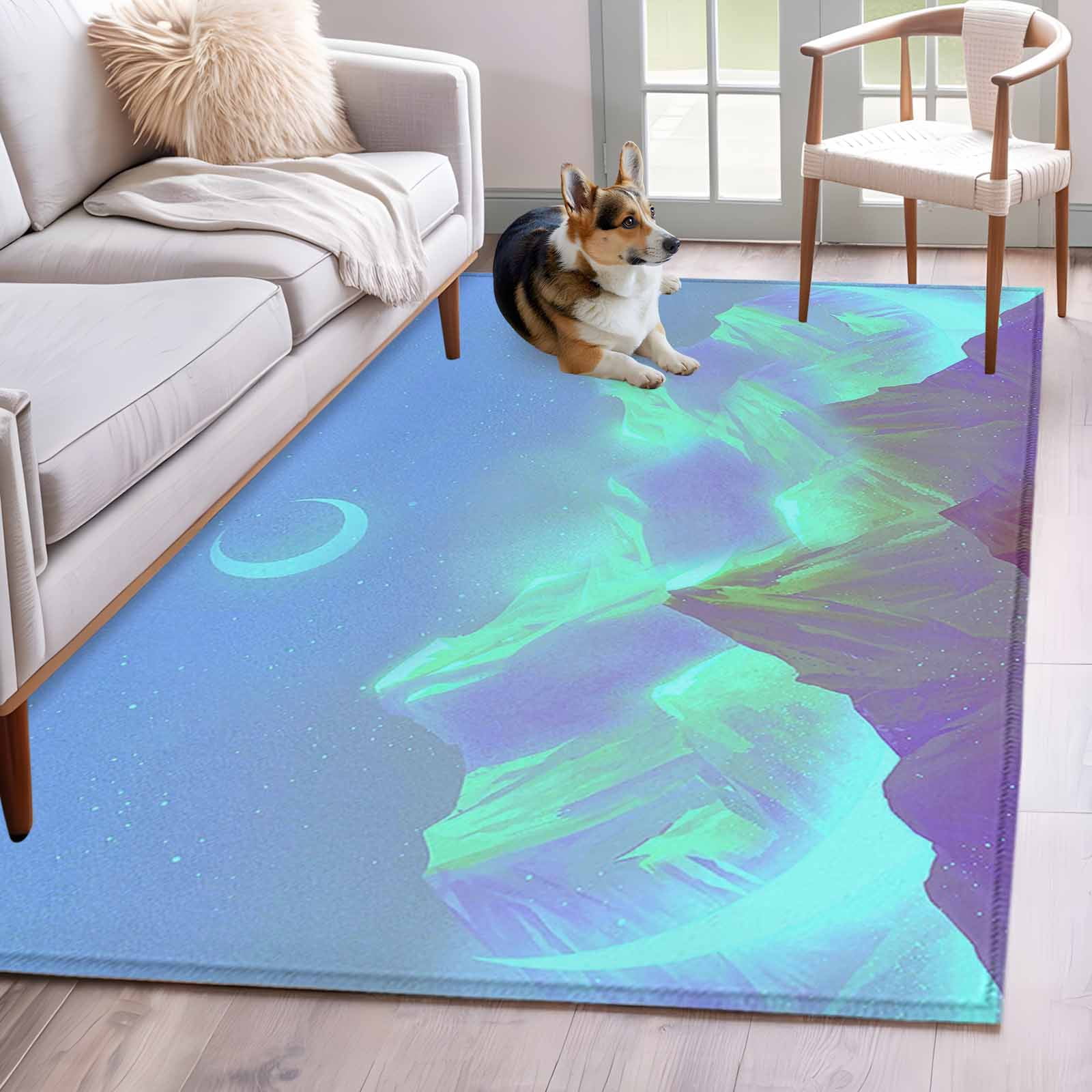 Starry Sky Ombre Mountains Area Rug 3x5 FT, Non Slip Entryway Bedside ...