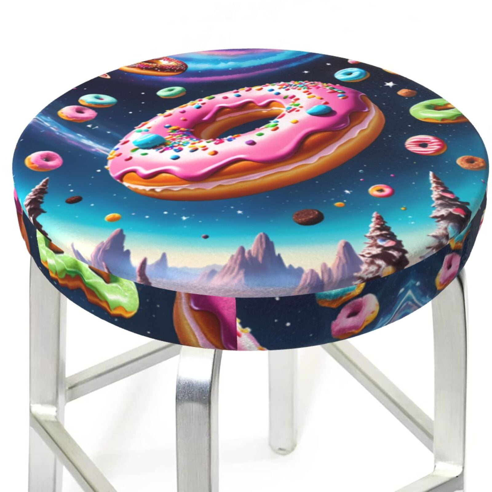 Starry Sky Pine Tree Donut Round Bar Stool Covers, Soft Velvet Bar ...