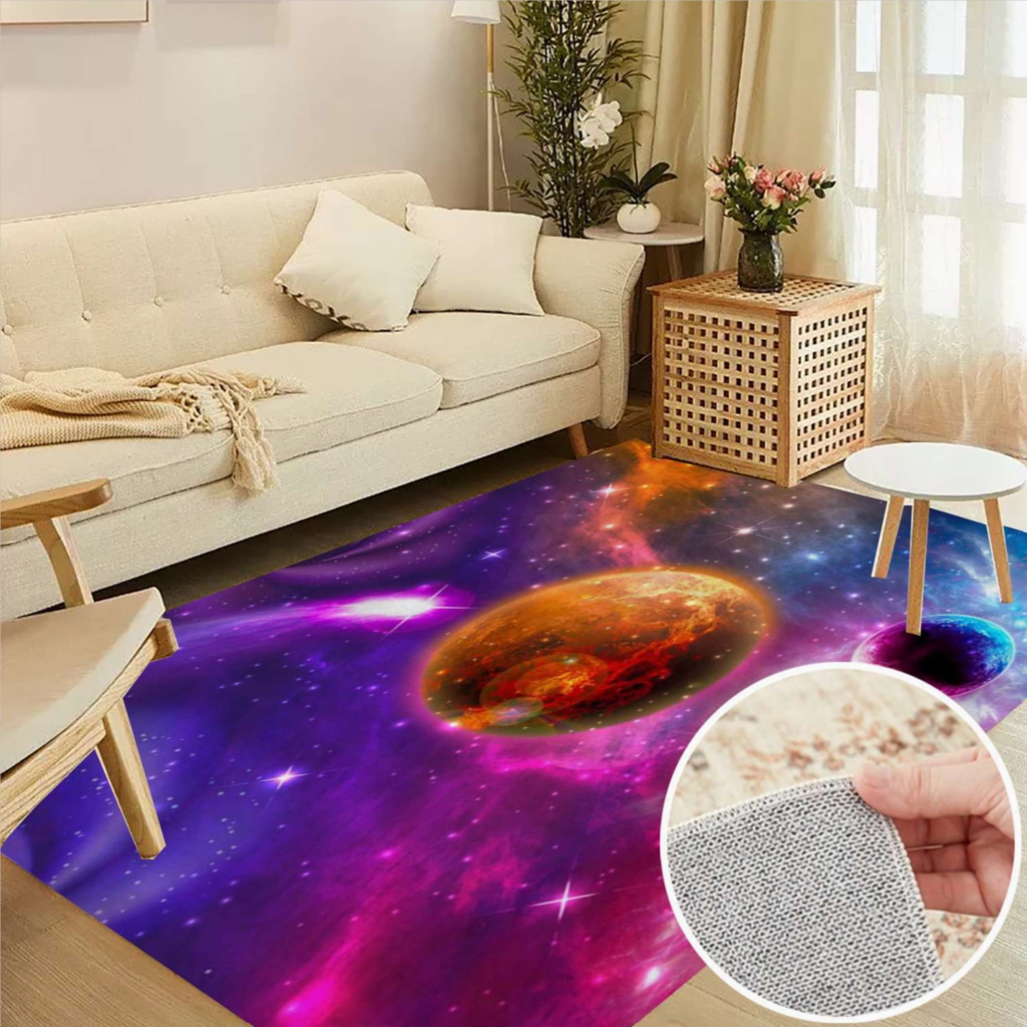 Starry Sky Planet Soft Large Area Rugs Washable Rug With Non-Slip ...
