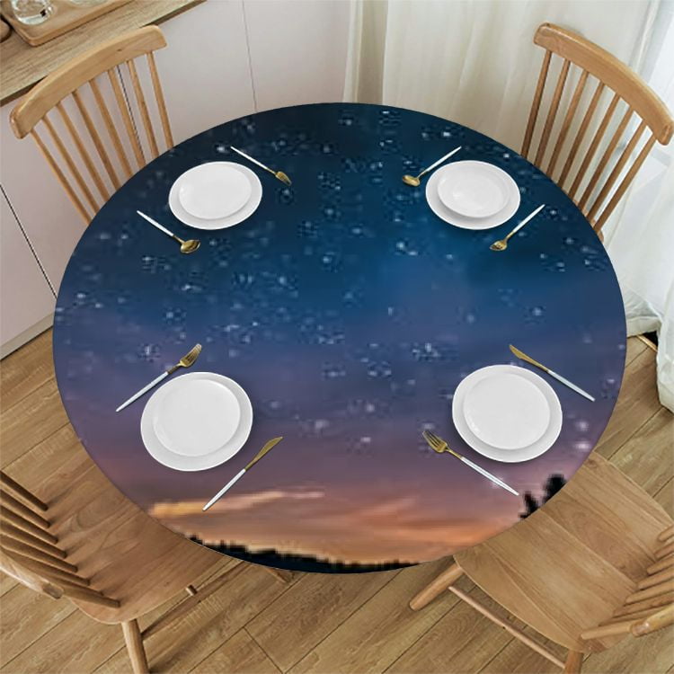 Starry Sky Round Tablecloth with Elastic Edge, Starry Sky Style Texture ...