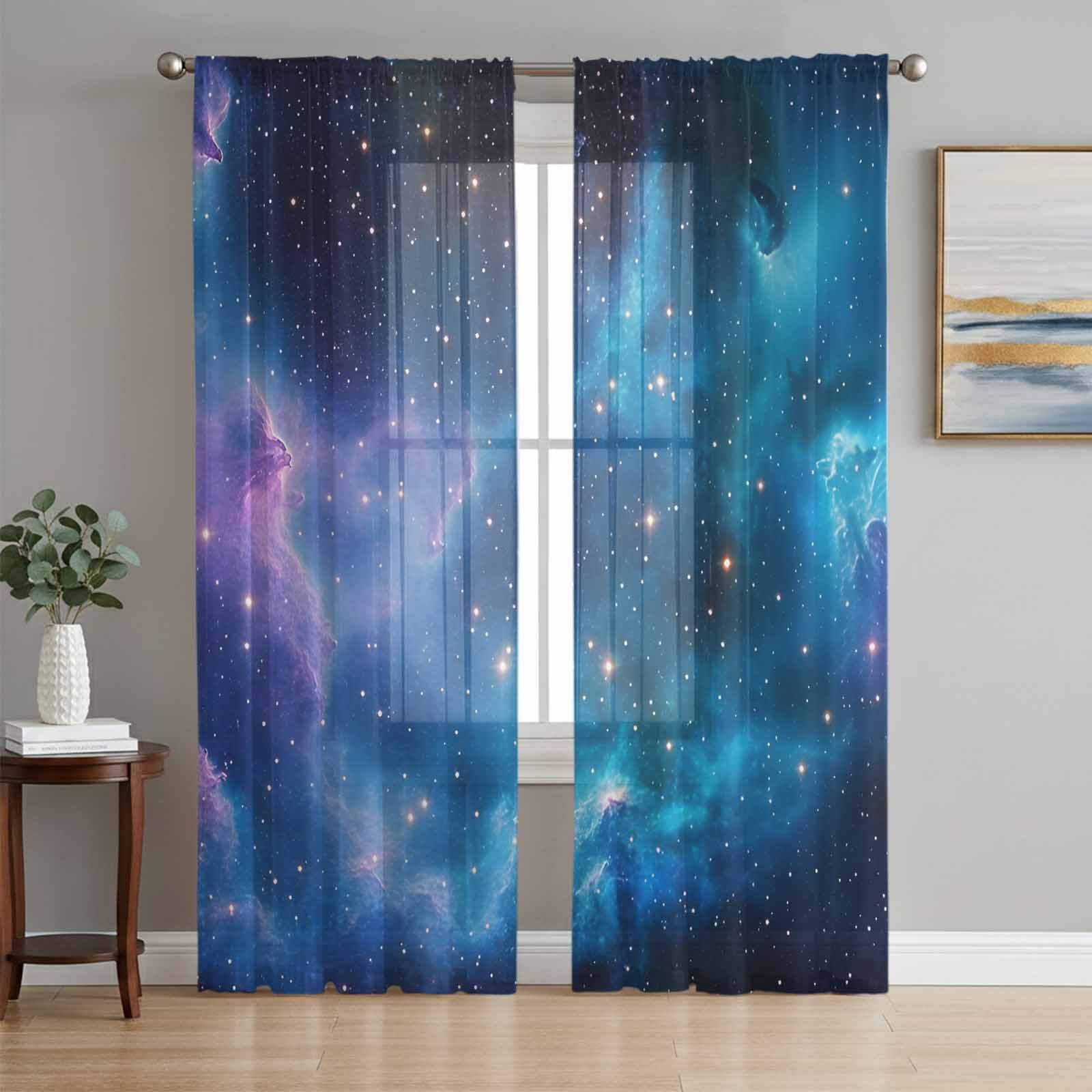 Starry Sky Semi Sheer Curtains 96 Inch Length 2 Panels Set, Modern ...