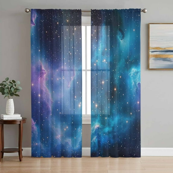Starry Sky Semi Sheer Curtains 96 Inch Length 2 Panels Set, Modern ...