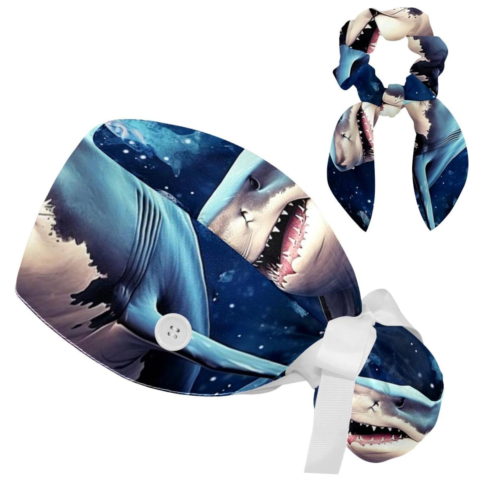 Starry Sky Shark Breathable Working Cap with Button, Bow Hair Scrunchy ...