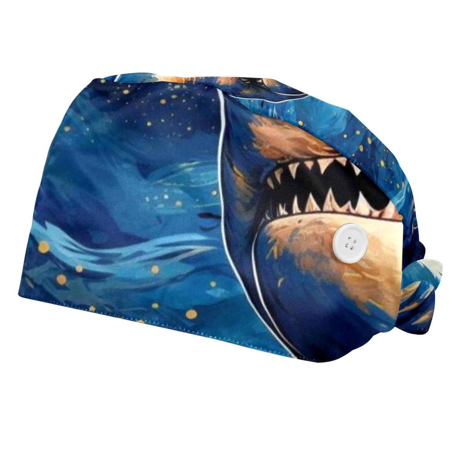 Starry Sky Shark Working Cap with Button, Cotton Working Hat Sweatband ...