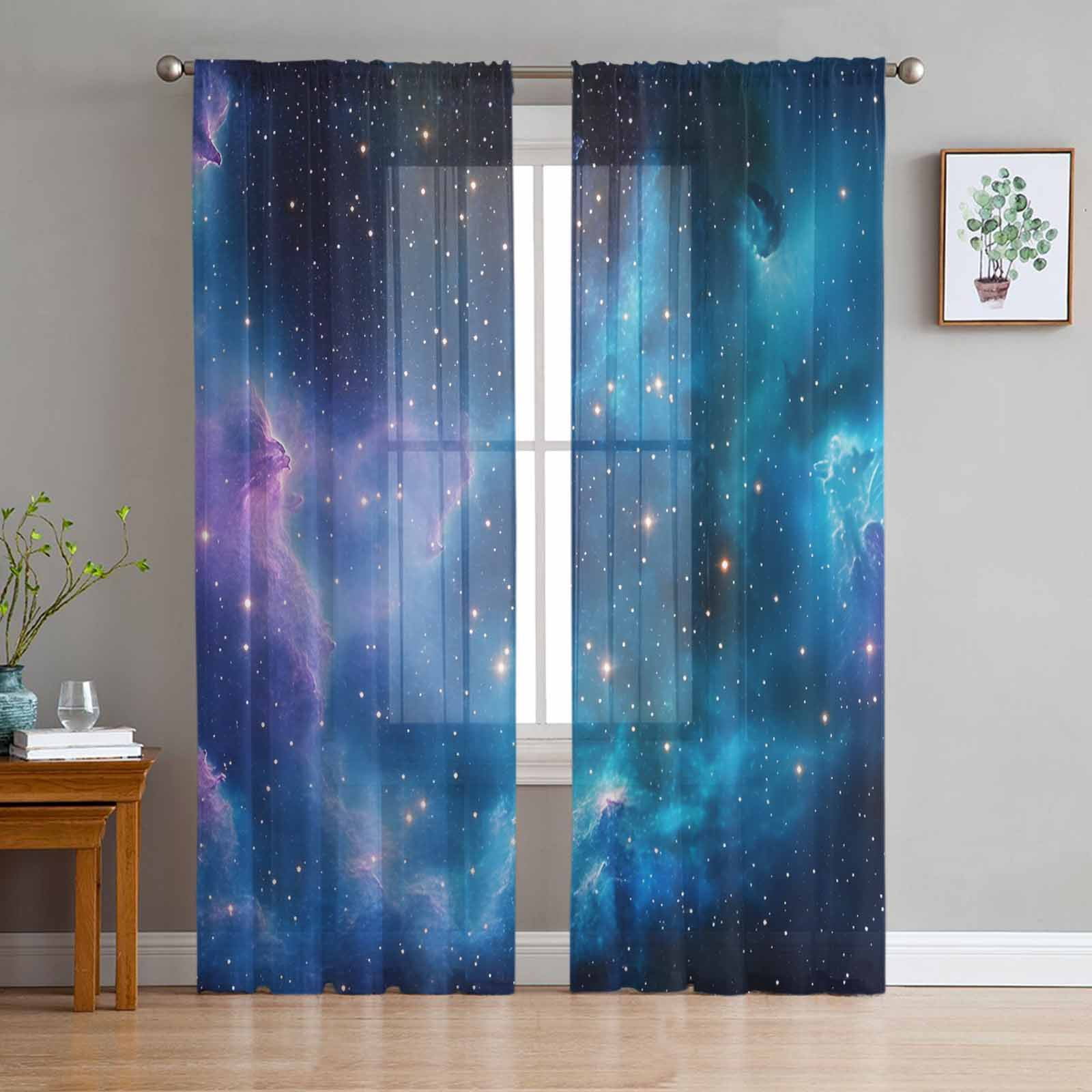 Starry Sky Sheer Curtains 108 Inch Length 2 Panels Set for Living Room ...