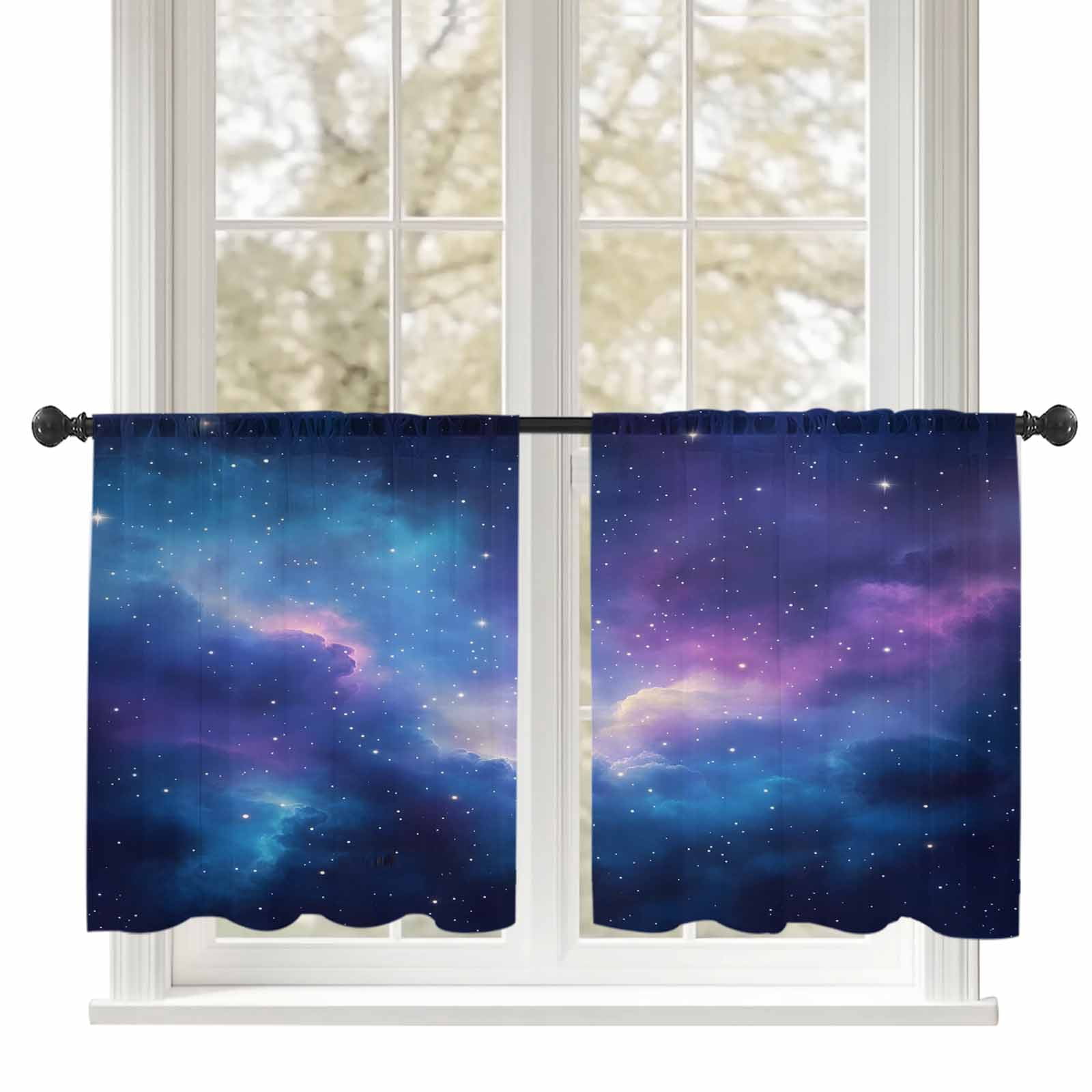Starry Sky Sheer Curtains 45 inches Long 2 Panels Set Color Night Sky ...