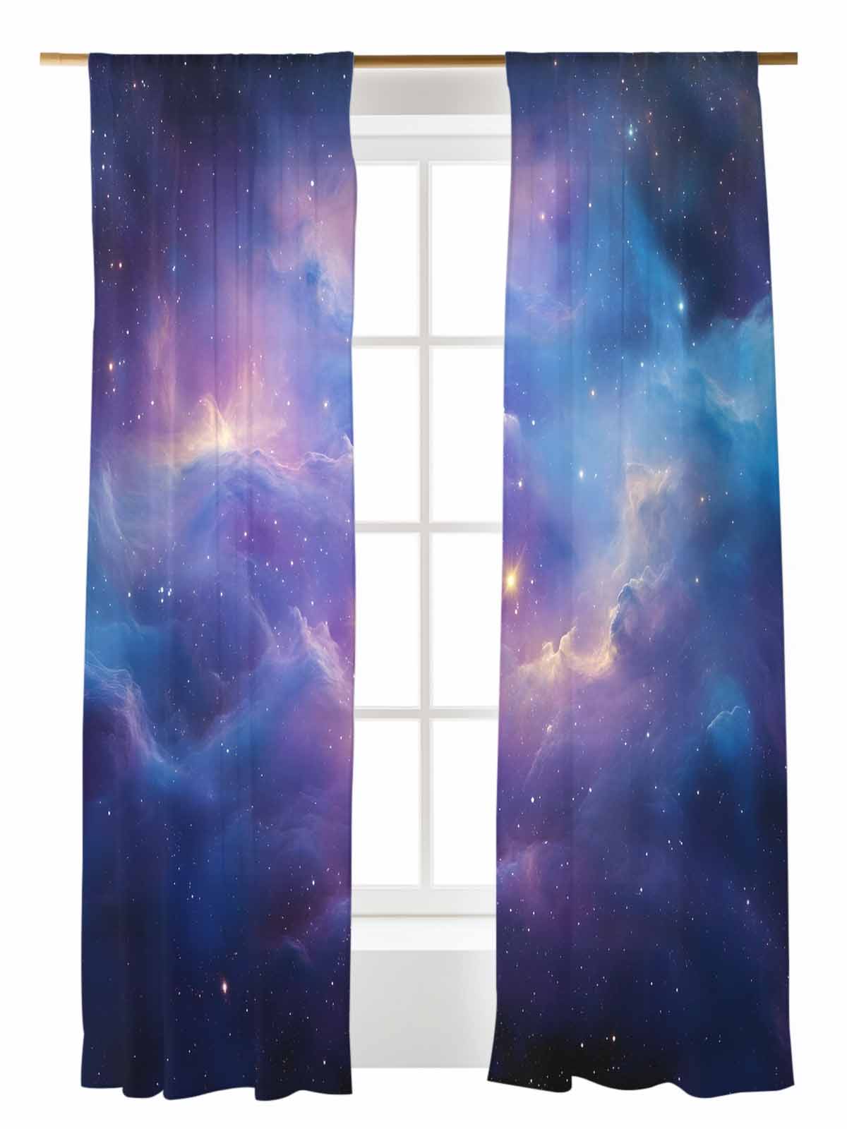 Starry Sky Sheer Curtains 84 inches Long 2 Panels Set Purple Navy Night ...