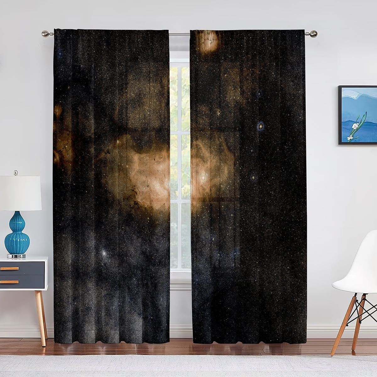 Starry Sky Space Sheer Voile Curtain Galaxy Universe Transparent ...