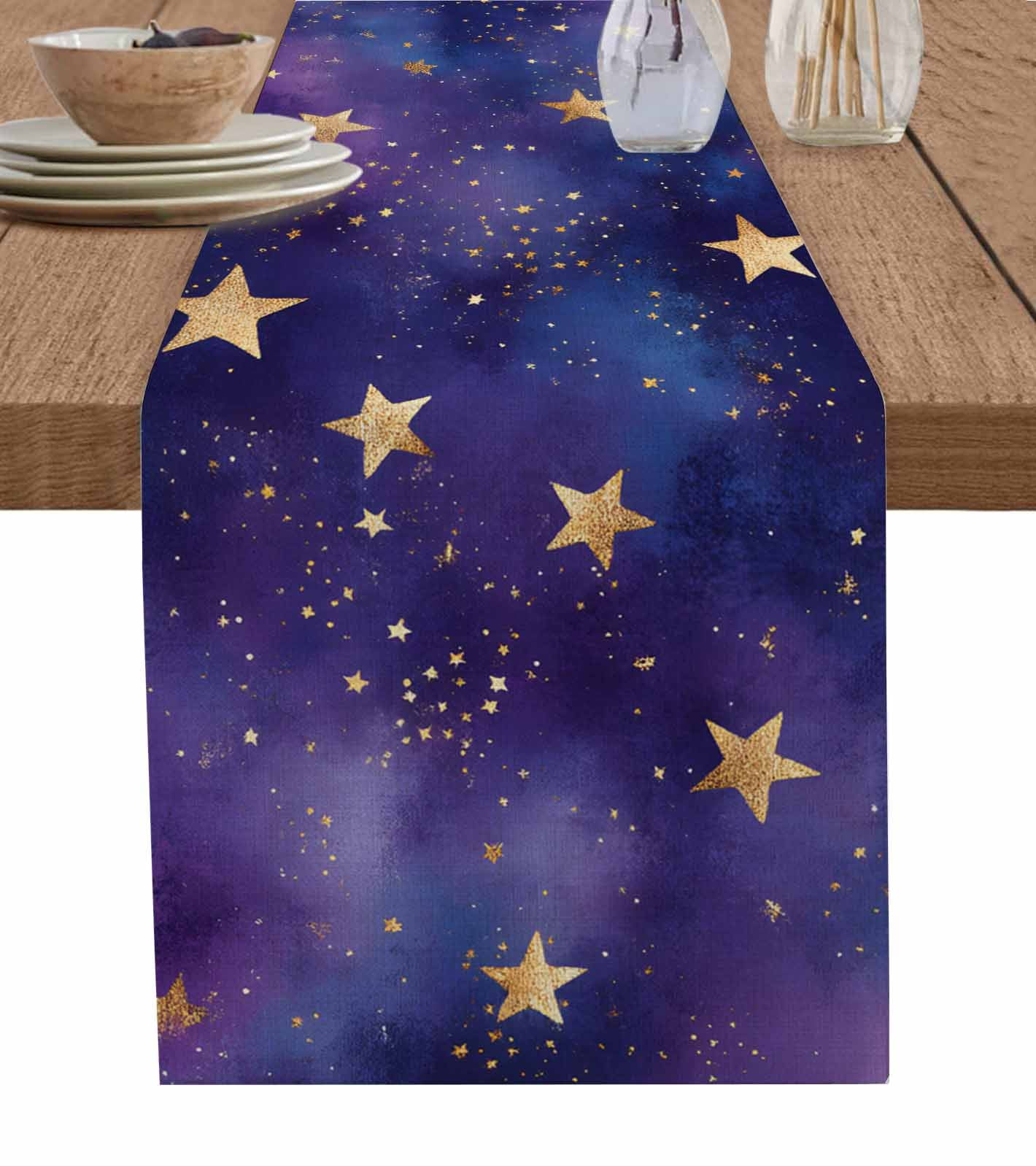 Starry Sky Star Table Runner 108 Inches, Yellow Purple Stars Bed Runner ...